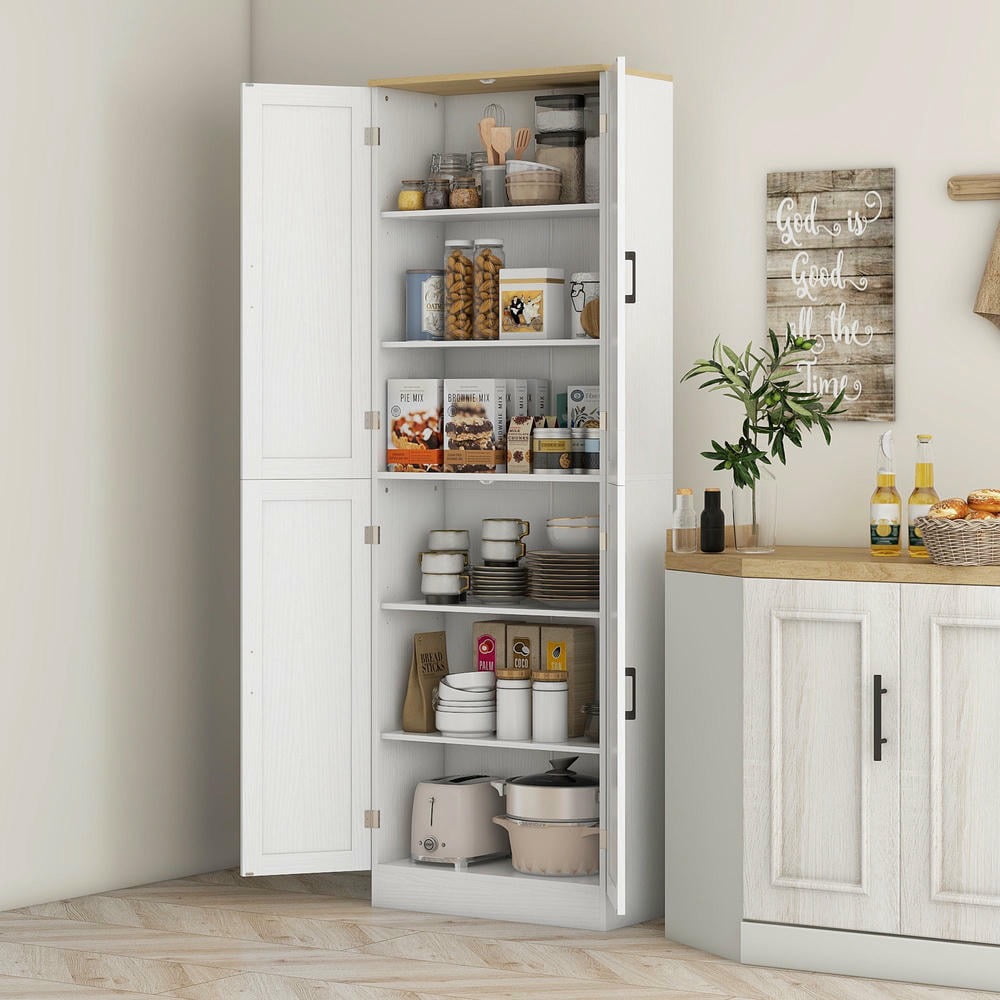 Kepooman Pantry Cabinet with Adjustable Shelves and Doors, Stand ...