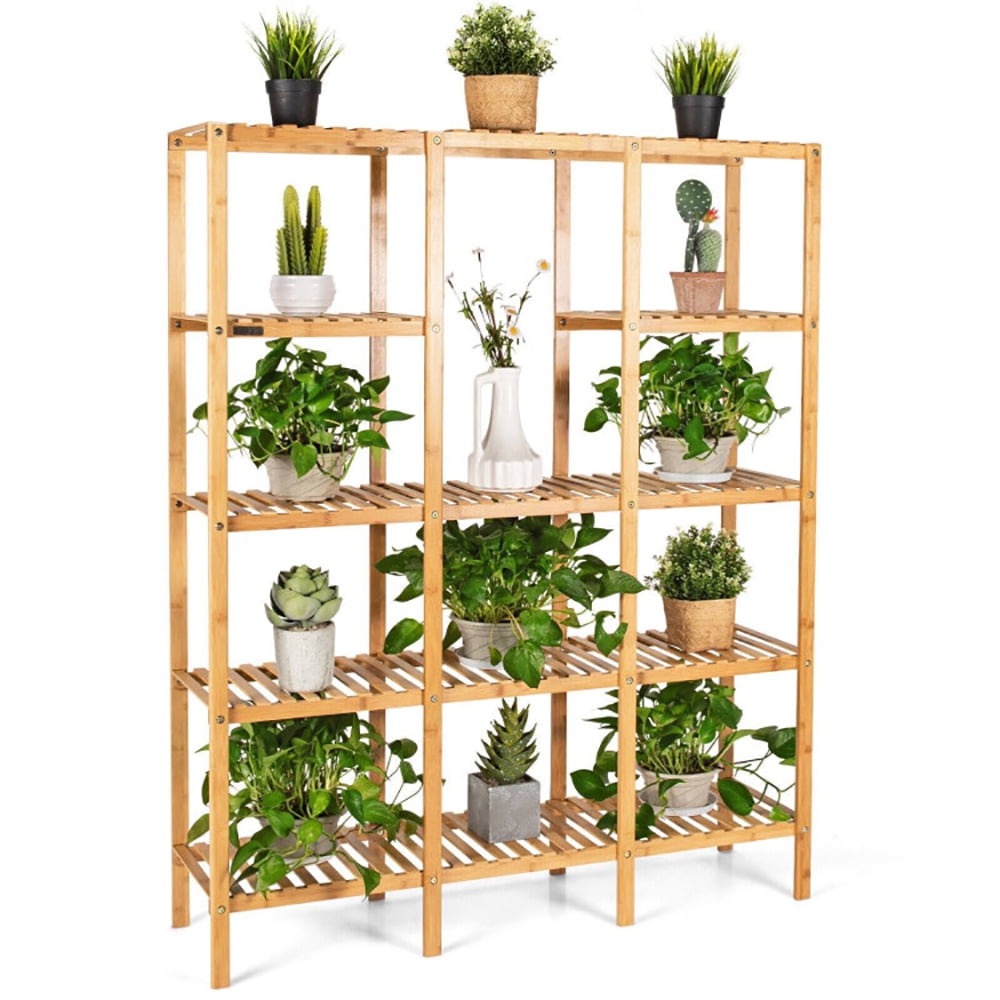 Kepooman Plant Stand, Indoor Plant Shelf, Multifunctional Bamboo Shelf ...