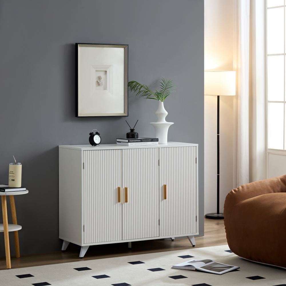 Kepooman Sideboard with wavy texture buffet cabinet, white accent ...