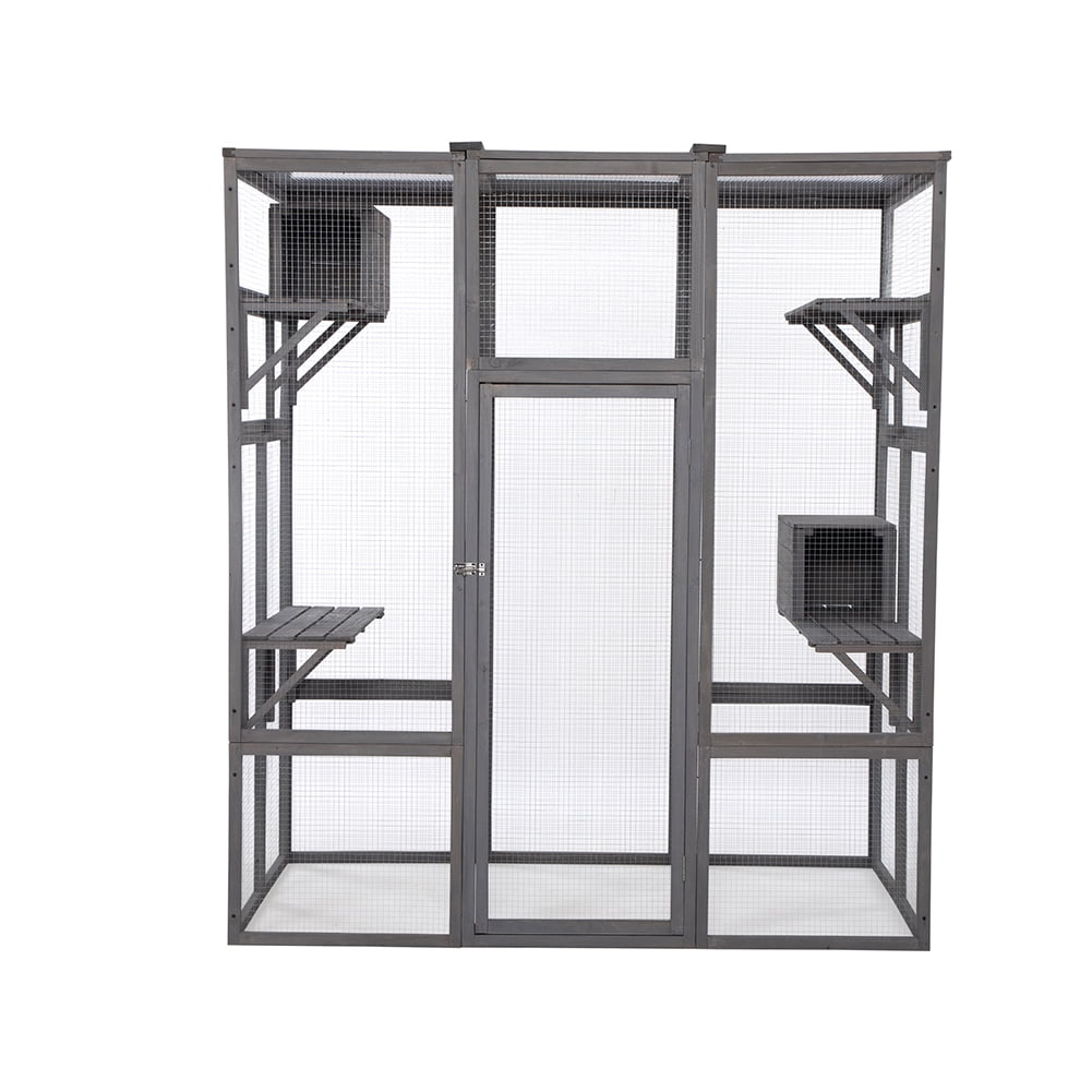 Kepooman Wooden Indoor Outdoor Cat Enclosure, Large Wooden Cat Cage ...