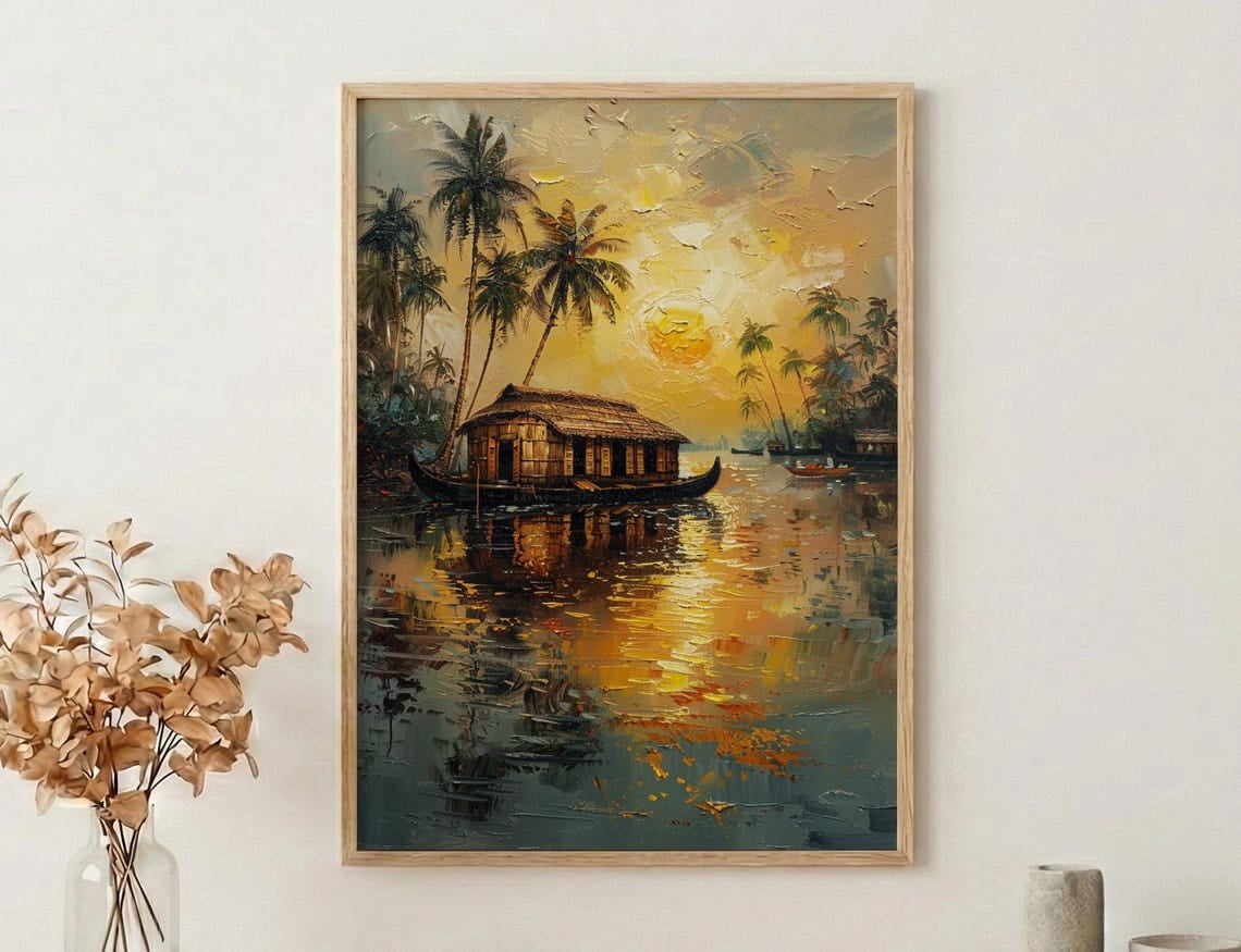 Kerala Houseboat India Backwaters Tropical River Landscape Sunset Boat ...