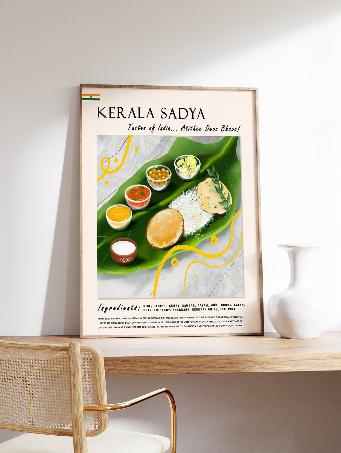 Kerala Sadya Food Poster, Food Art, Indian Wall Art, Indian Art, Indian ...