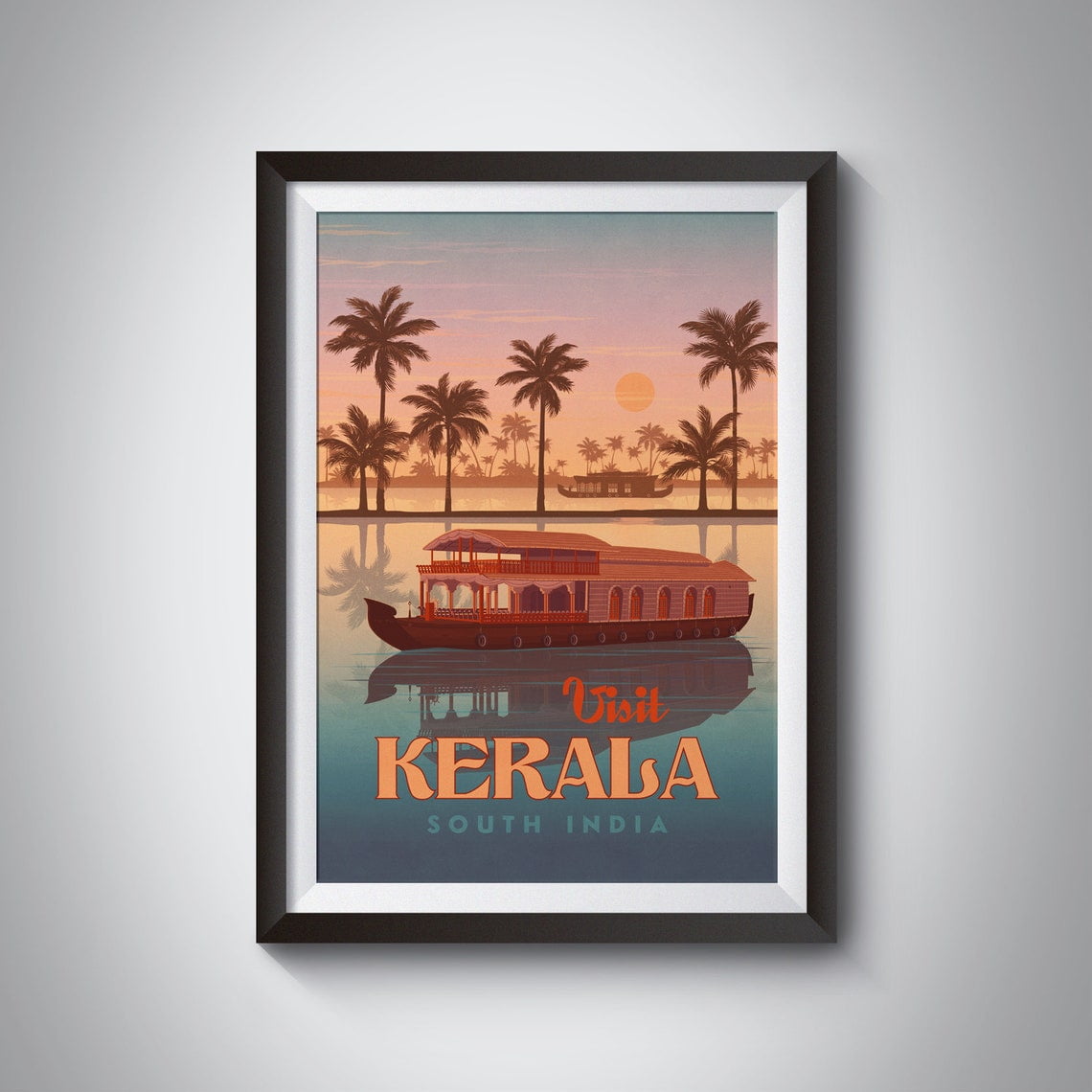 Kerala Travel Poster, South India, Alleppey, House Boat, Alappuzha ...