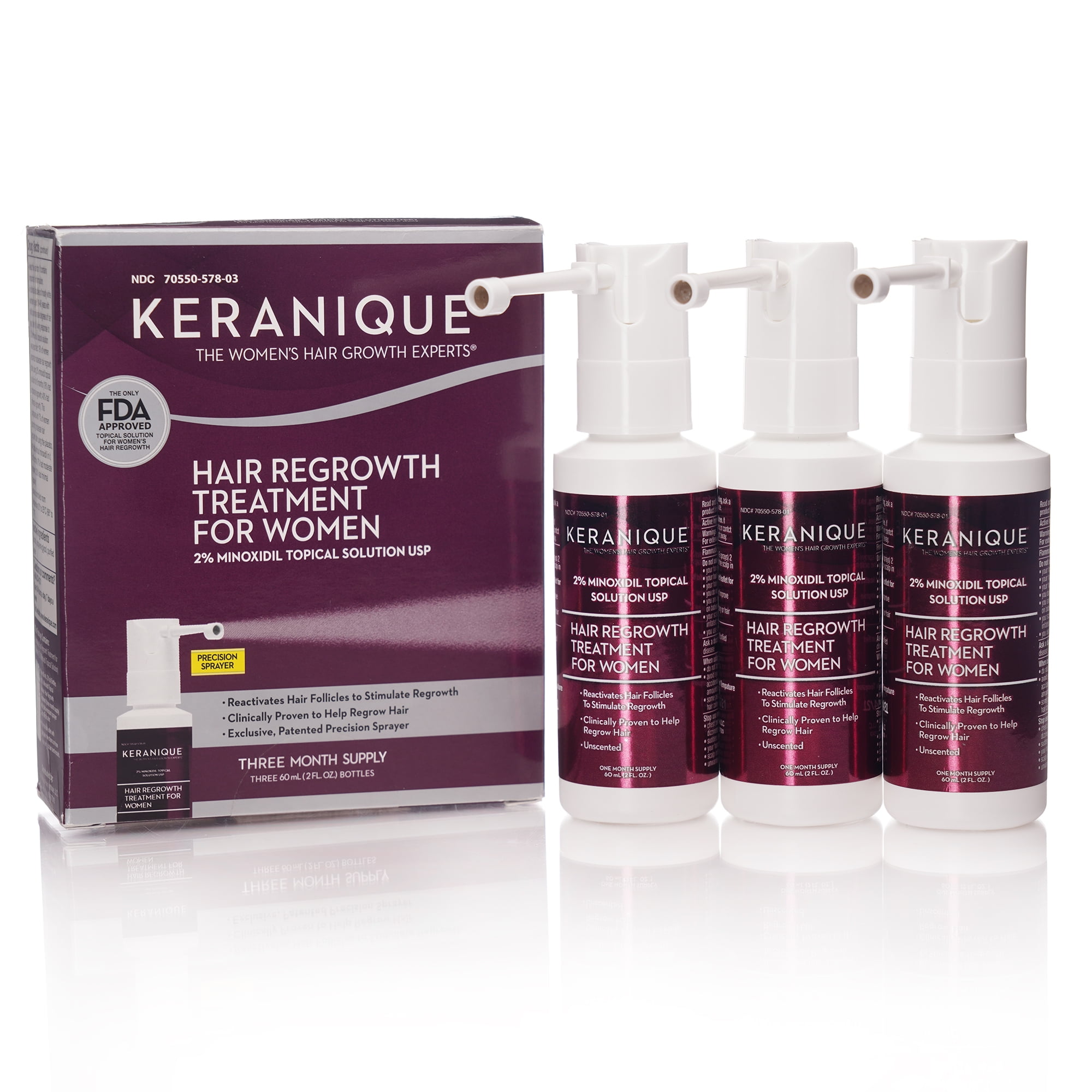 Keranique Hair Regrowth Spray for Women with 2% Minoxidil, 90 Days ...