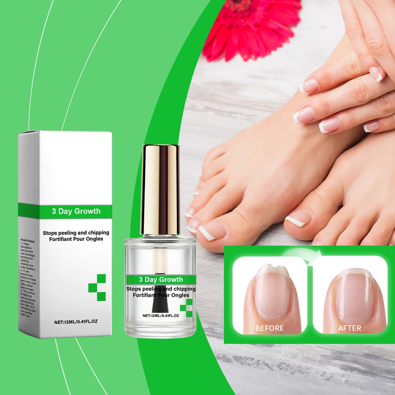 Keratin 3 Day Nail Growth Instant Gloss Nail Hardener Strengthener No ...