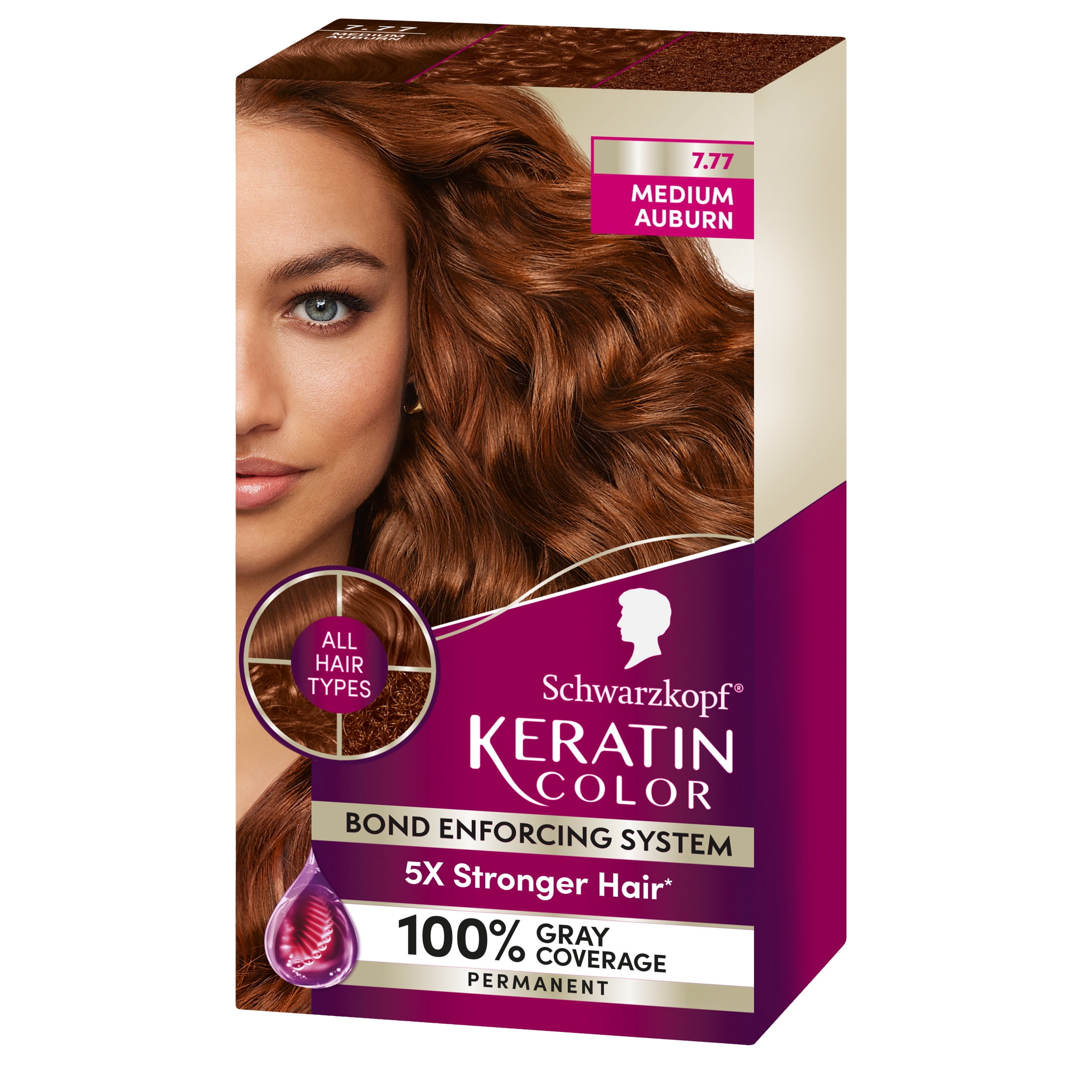 Schwarzkopf Keratin Color Permanent Hair Color, 7.7 Medium Auburn ...
