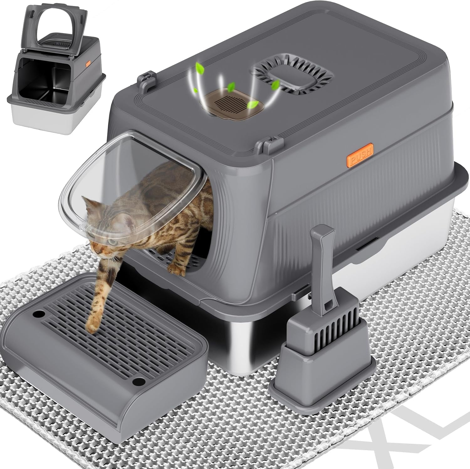 Kerhouze Stainless Steel Litter Box with Lid Enclosed Large Cat Litter ...