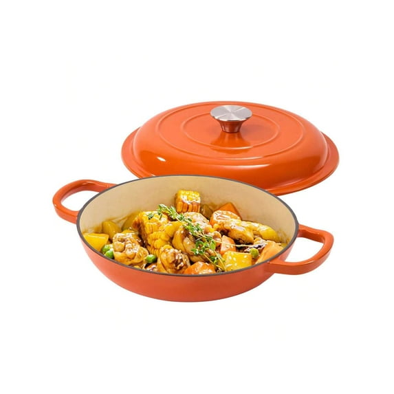 Kerilyn 3 Quart Enameled Shallow Cast Iron Dutch Oven With Lid, Dual ...