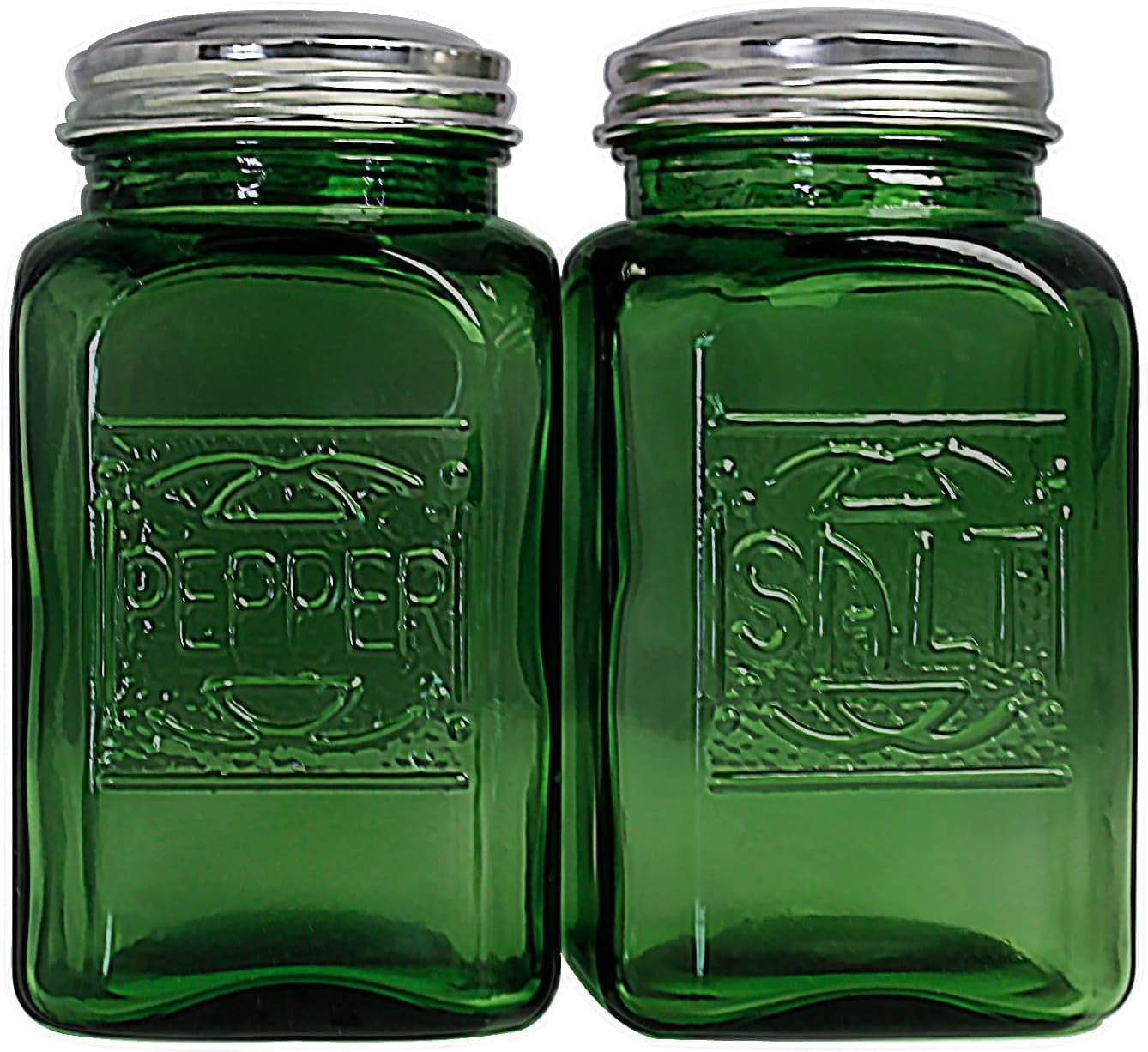 Kerixi Green Glass Salt and Pepper Shakers, Depression Style ...