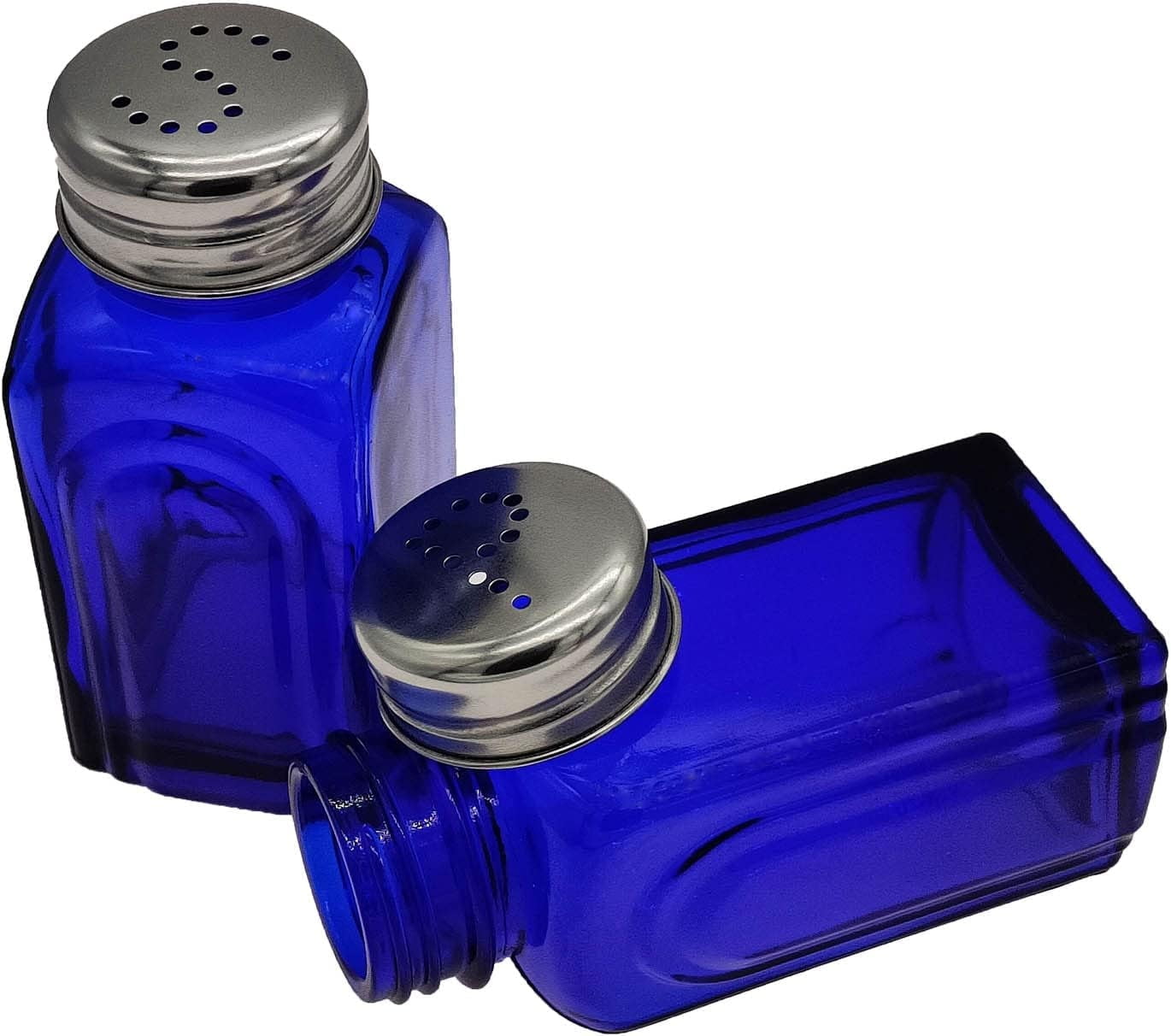 Kerixi Retro Cobalt Blue Glass Salt and Pepper Shaker Set, Stainless ...