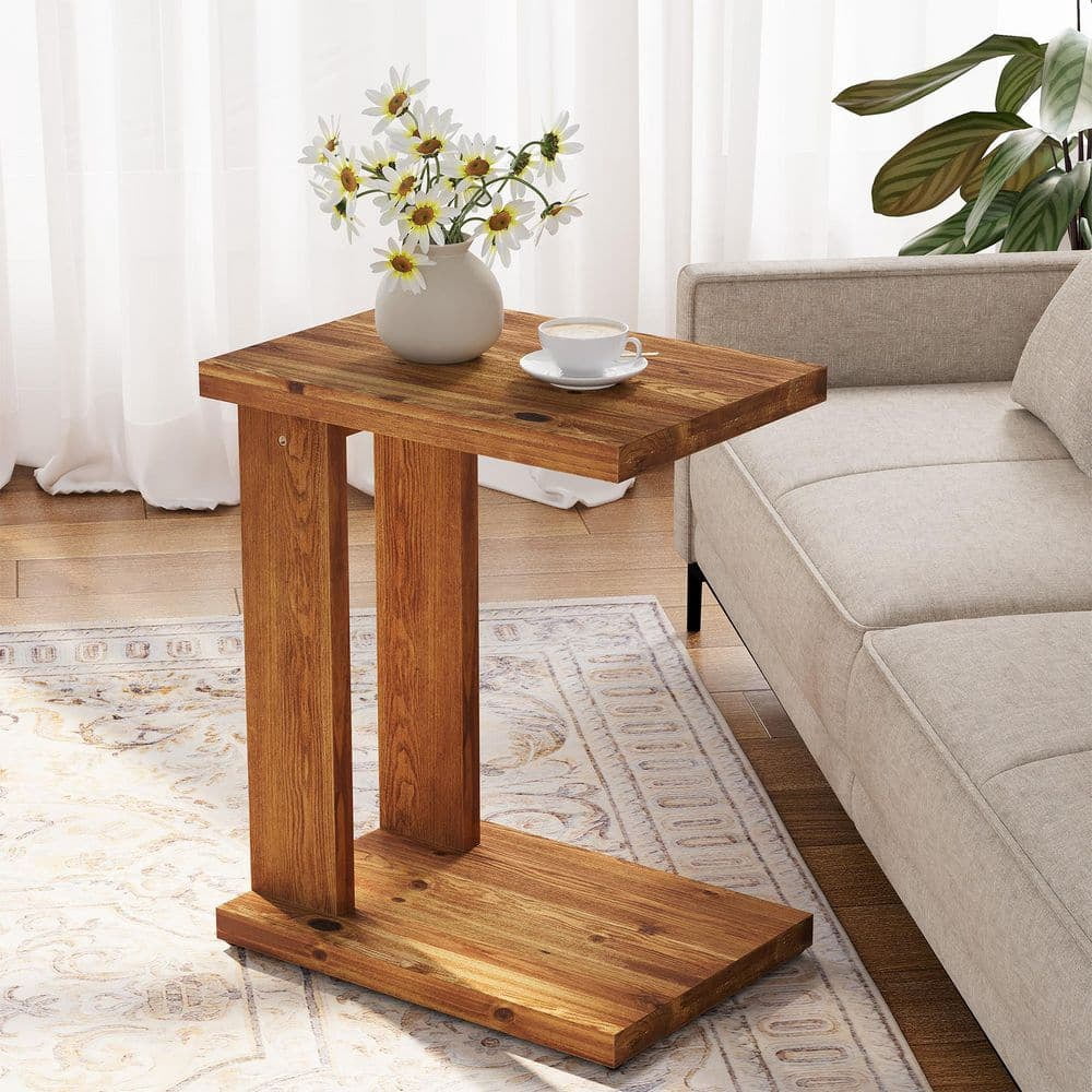 Kerlin 19.7 in. Natural C-Top Rectangle Solid Wood End Table for Couch ...