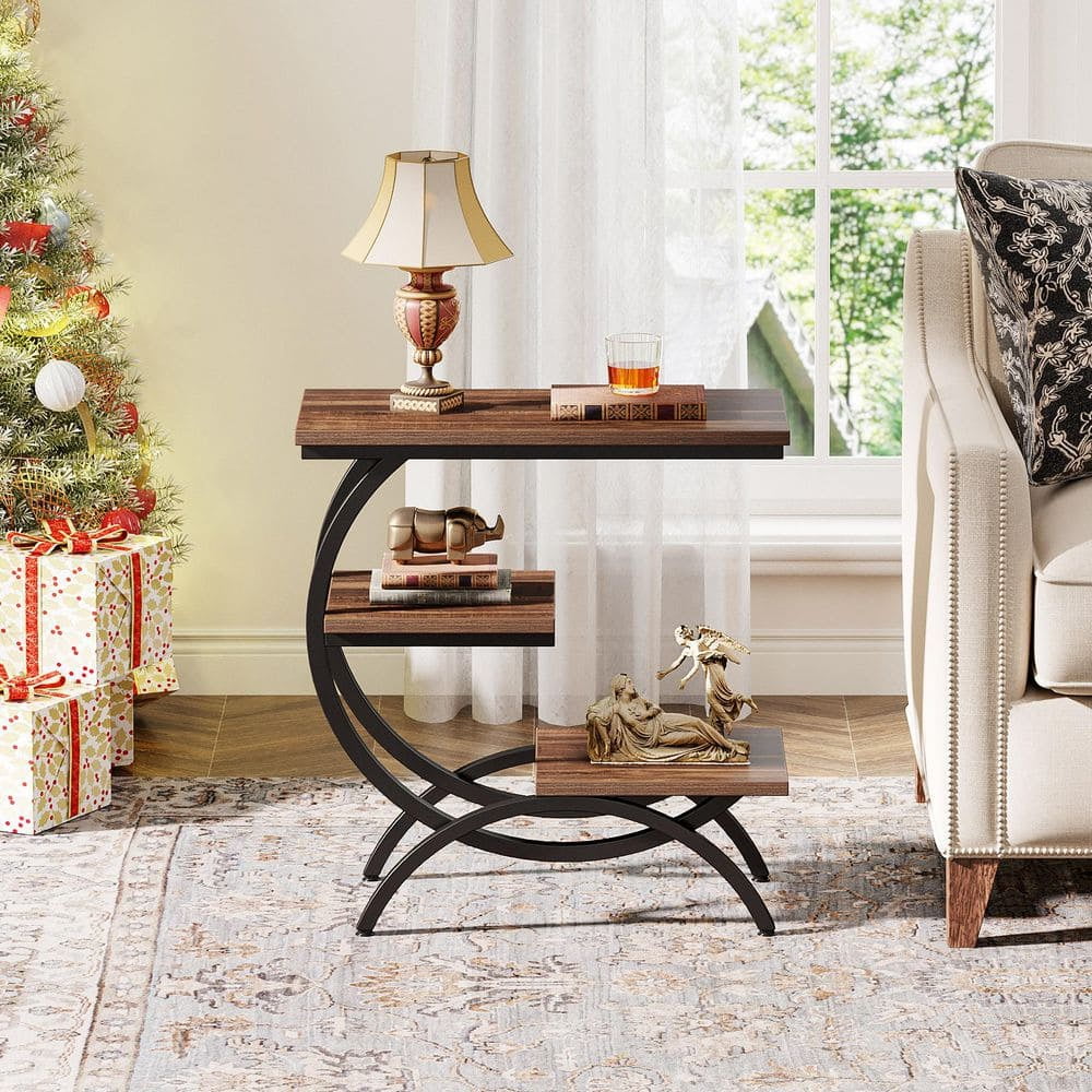 Kerlin 23.62 in. Width Dark Brown Wood C-Shaped End Side Table ...