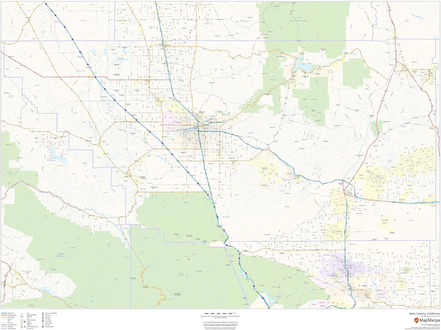 Kern County, California - 48" x 36" Matte Plastic Wall Map - Walmart.com