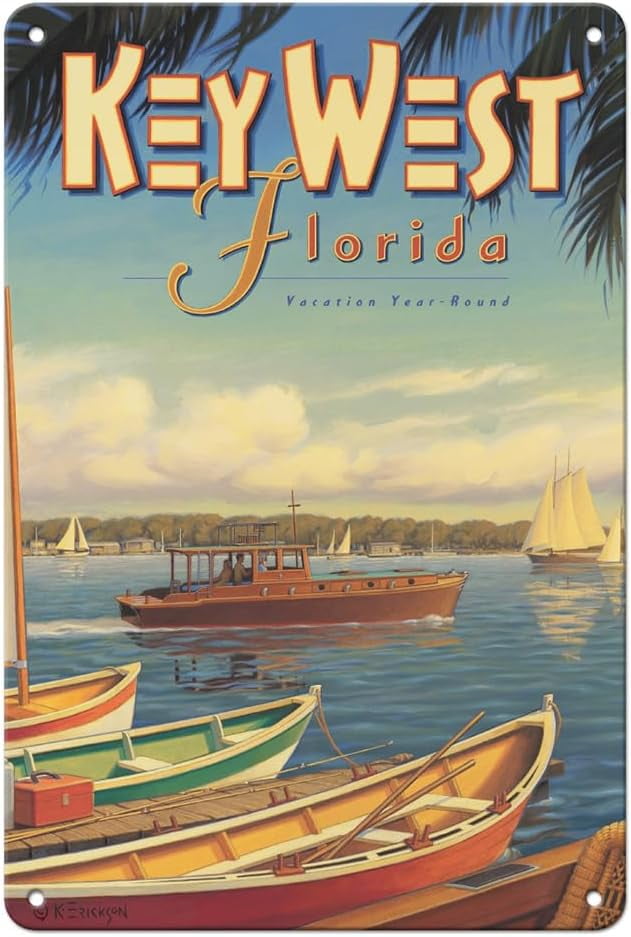 Kerne Erickson Metal Tin Sign Vintage Travel Poster Design Key West ...