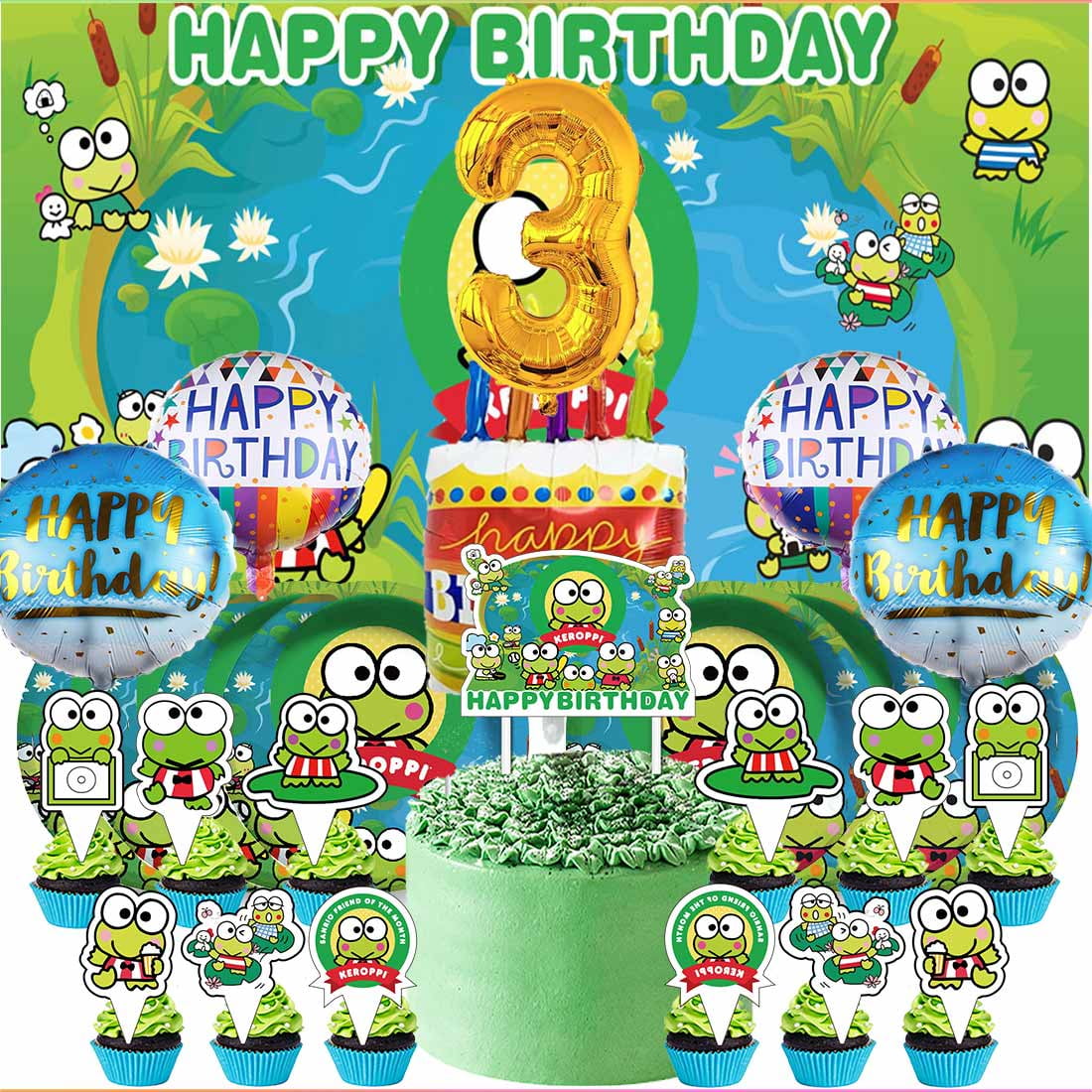 Keroppi Frog 3rd Tableware Balloons Cake Toppers Backdrop Banner ...