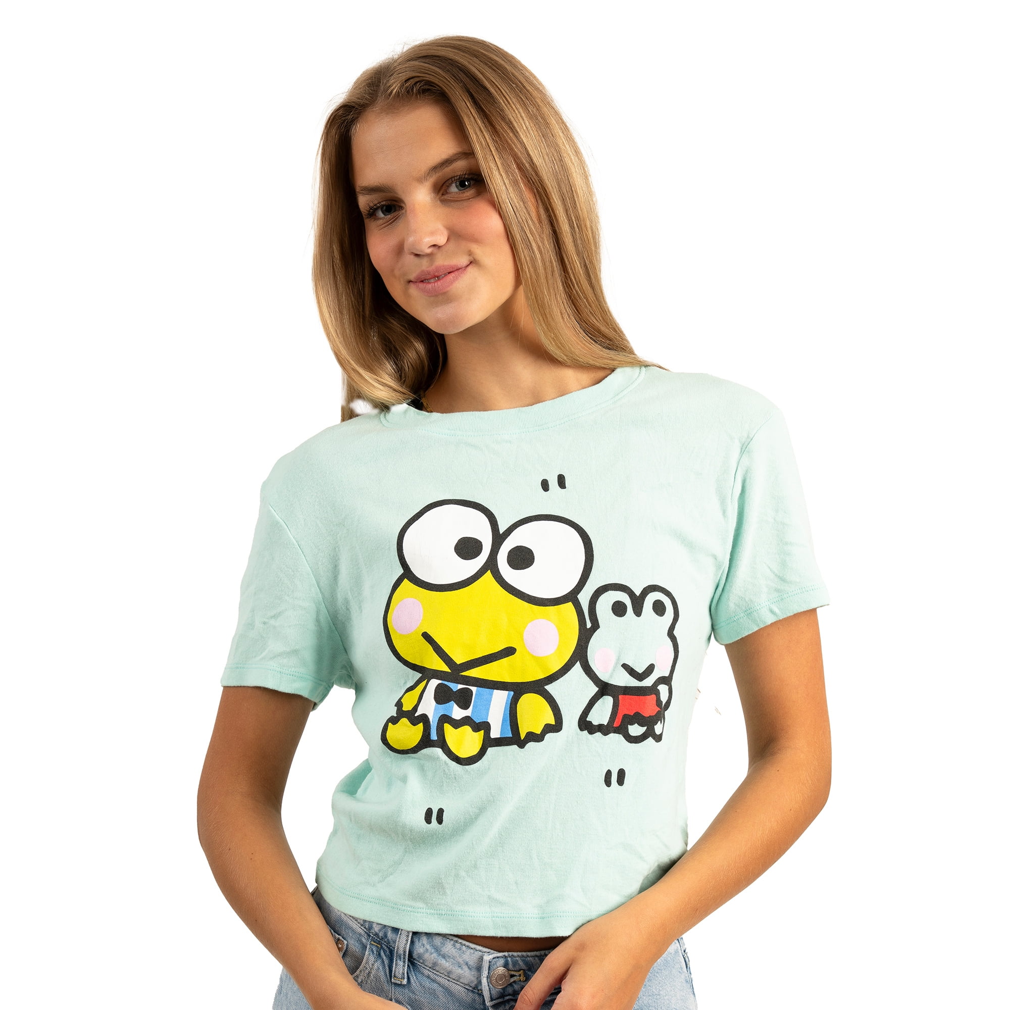 Keroppi Frog Friend Crew Neck Short Sleeve Light Green Women's Longer ...