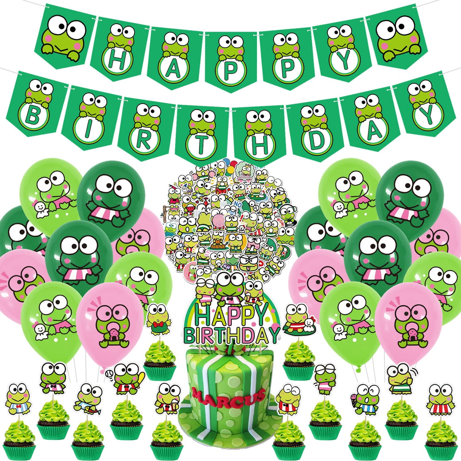Keroppi Frog Party Supplies - 83pcs KKS1 with Happy Birthday Banner ...