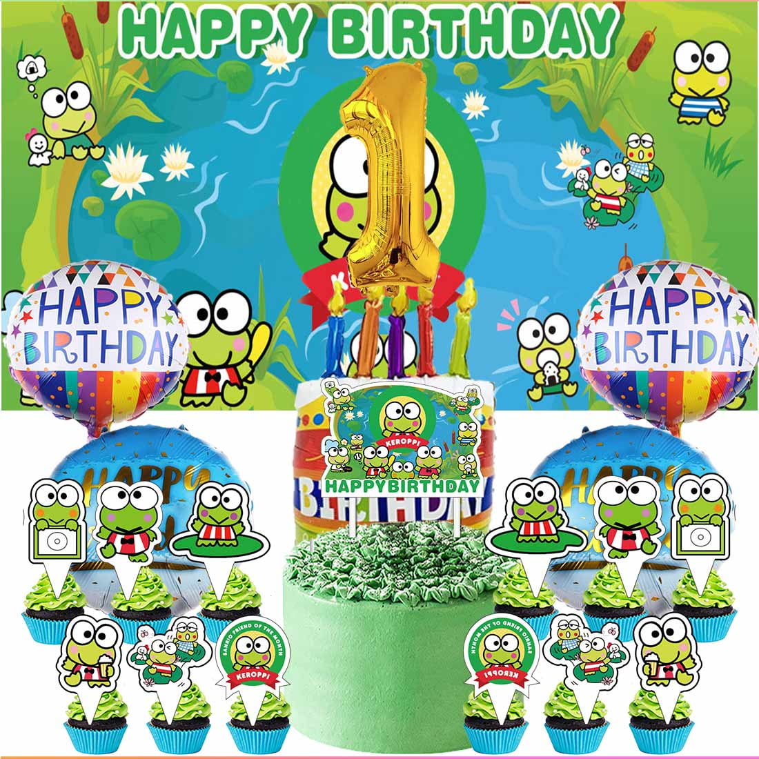 Keroppi Frog Party Supplies Decor 1st Kit Balloons Birthday Cake Topper ...