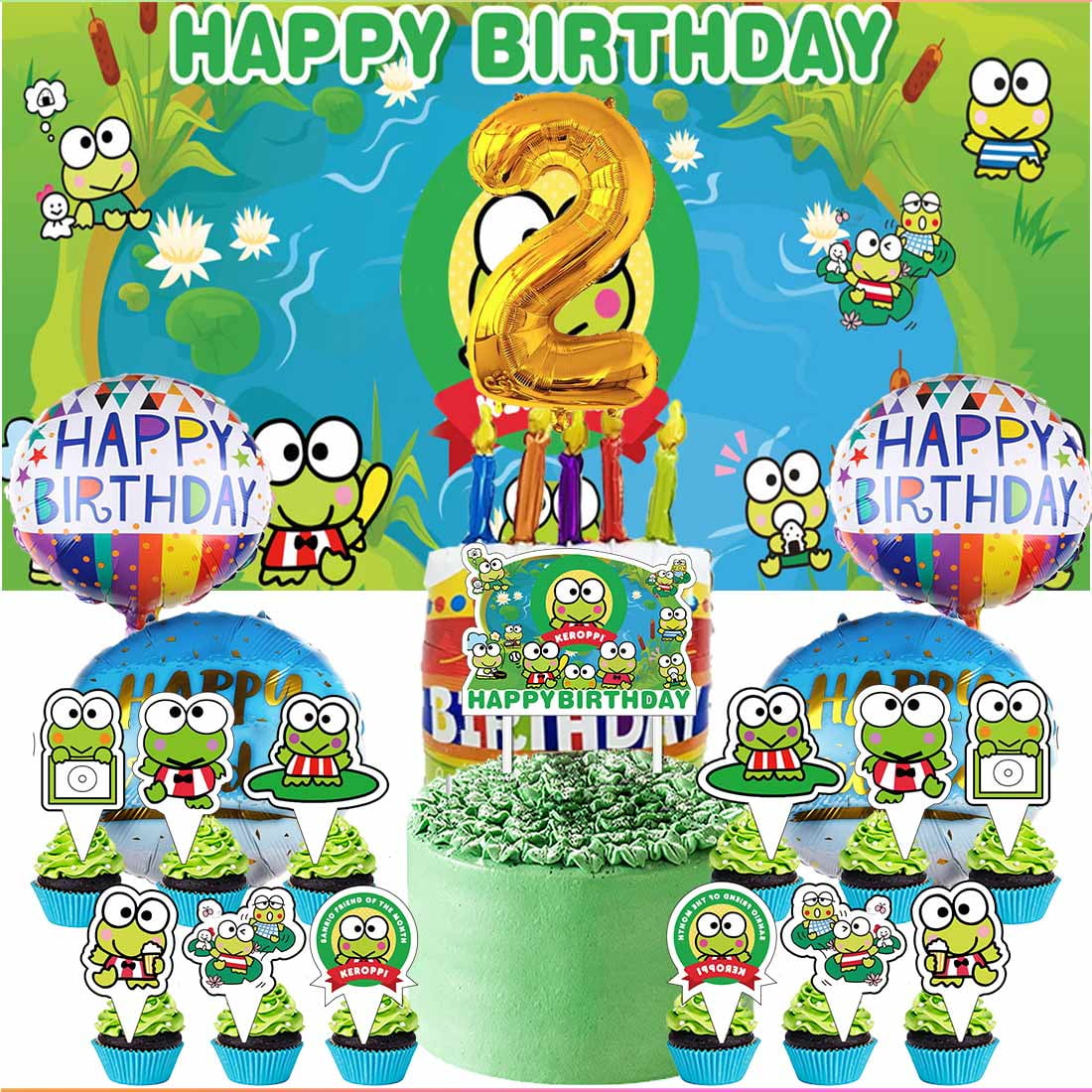 Keroppi Frog Party Supplies Decor 2nd Kit Balloons Birthday Cake Topper ...
