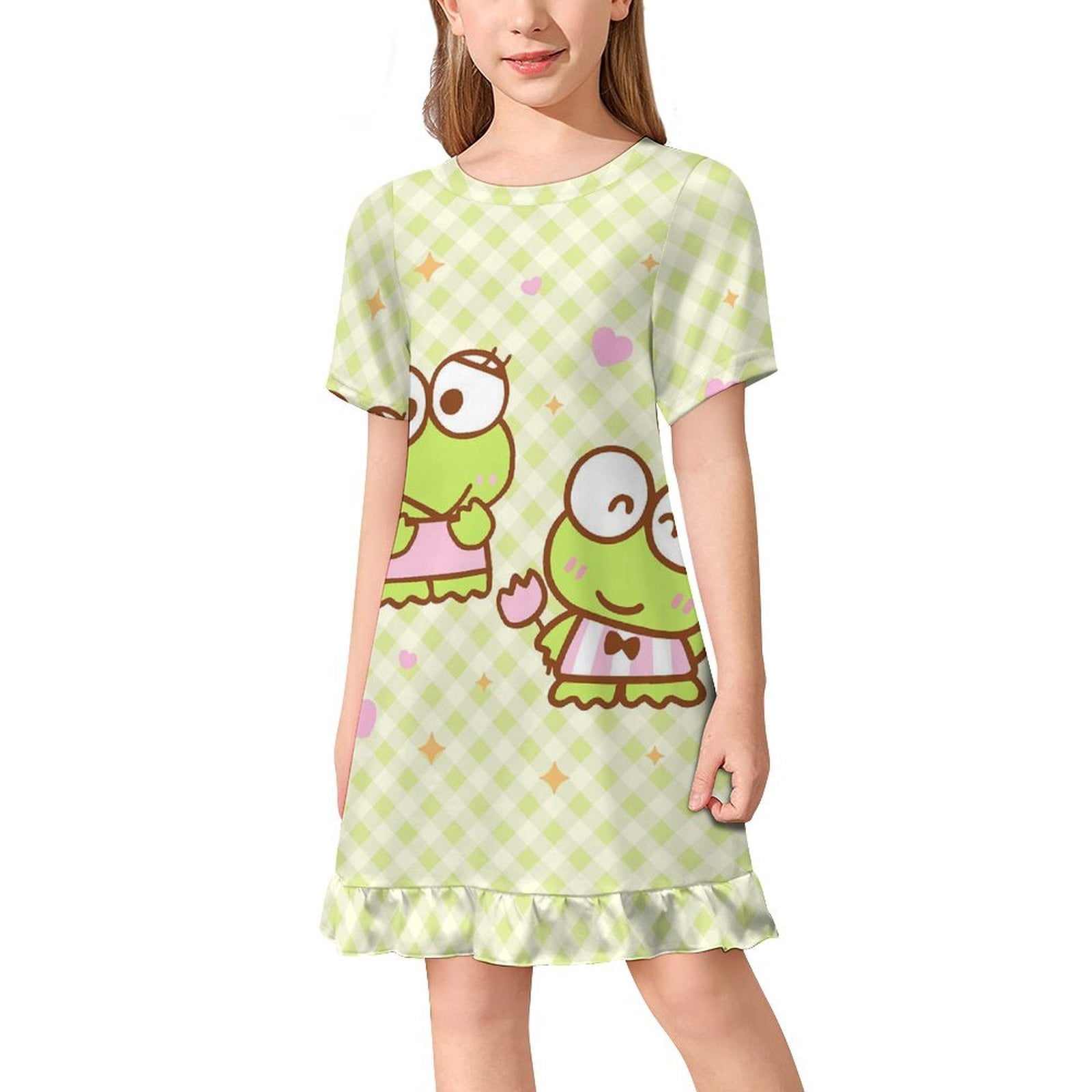 Keroppi Girls Short Sleeve Dress A Line Twirly Skater Dress Casual ...