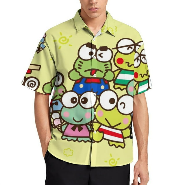 Keroppi Hawaiian Shirts For Men Fashion Button Down Short Sleeve Shirt Outfit Party Beach Shirts
