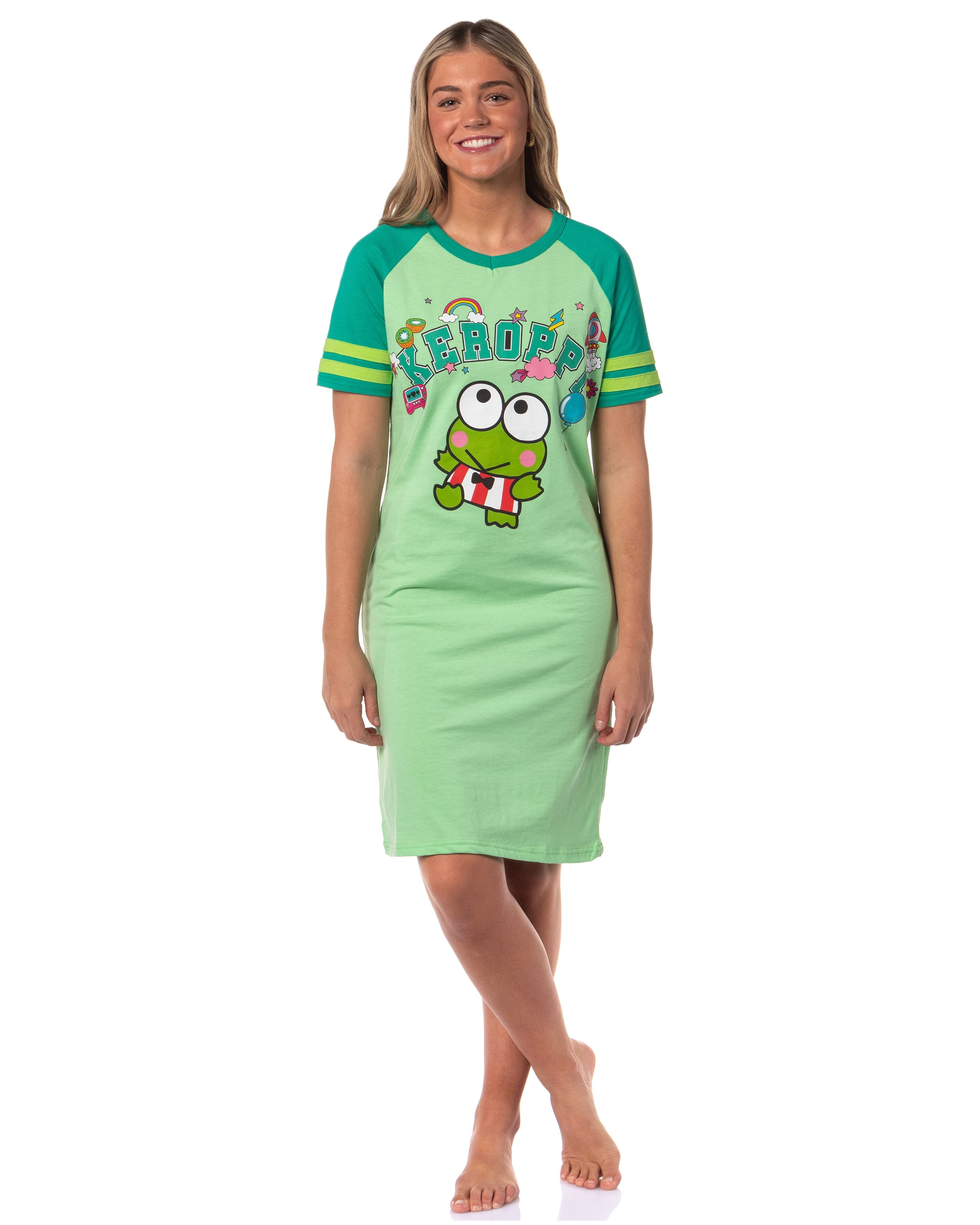 Keroppi Women's Character Logo Icon Design Varsity Stripe Pajama Sleep ...