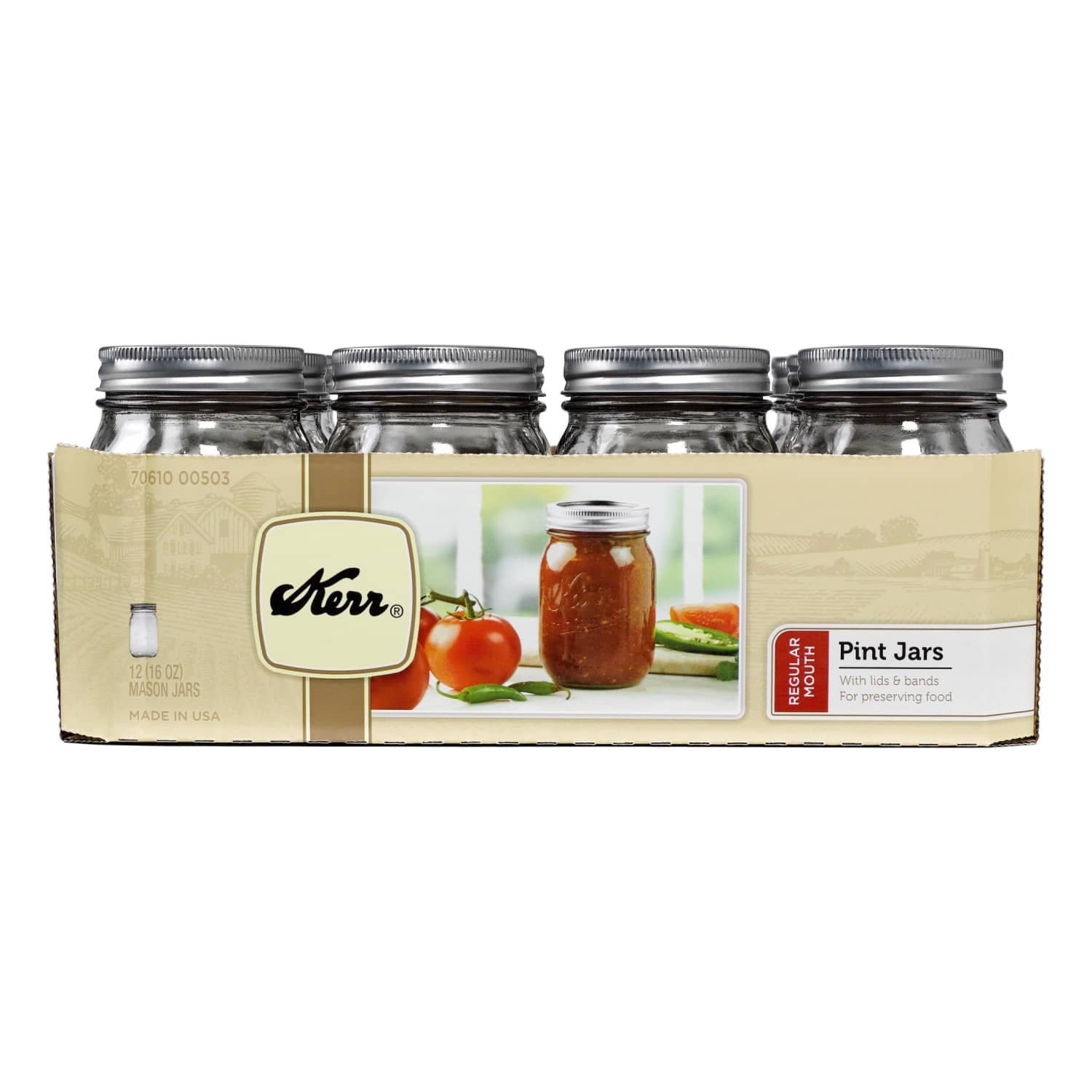 Kerr SureTight 16oz Pint Regular Mouth Mason Canning Jars with Lids and ...
