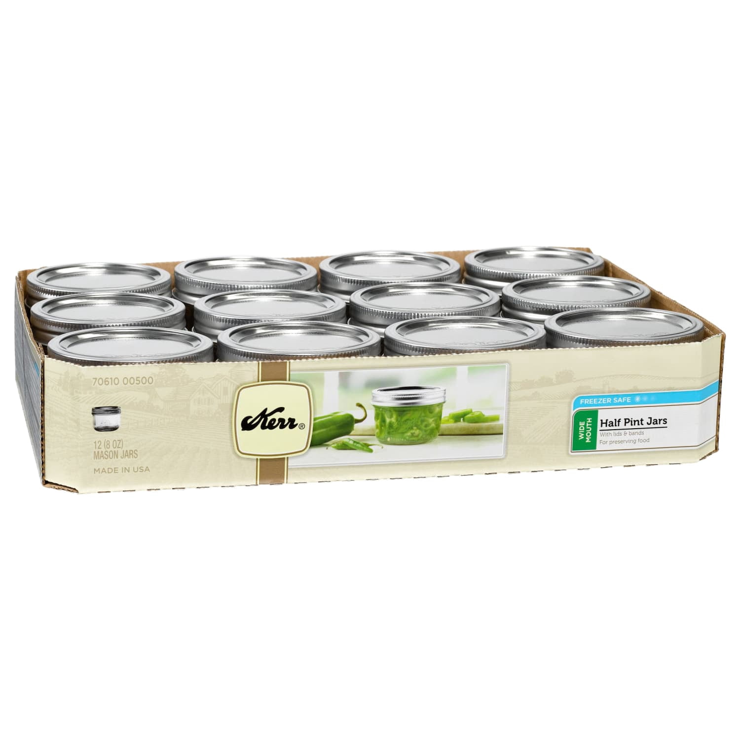 Kerr 8 oz. Wide Mouth Half-Pint Canning Jars with SureTight Lids and ...