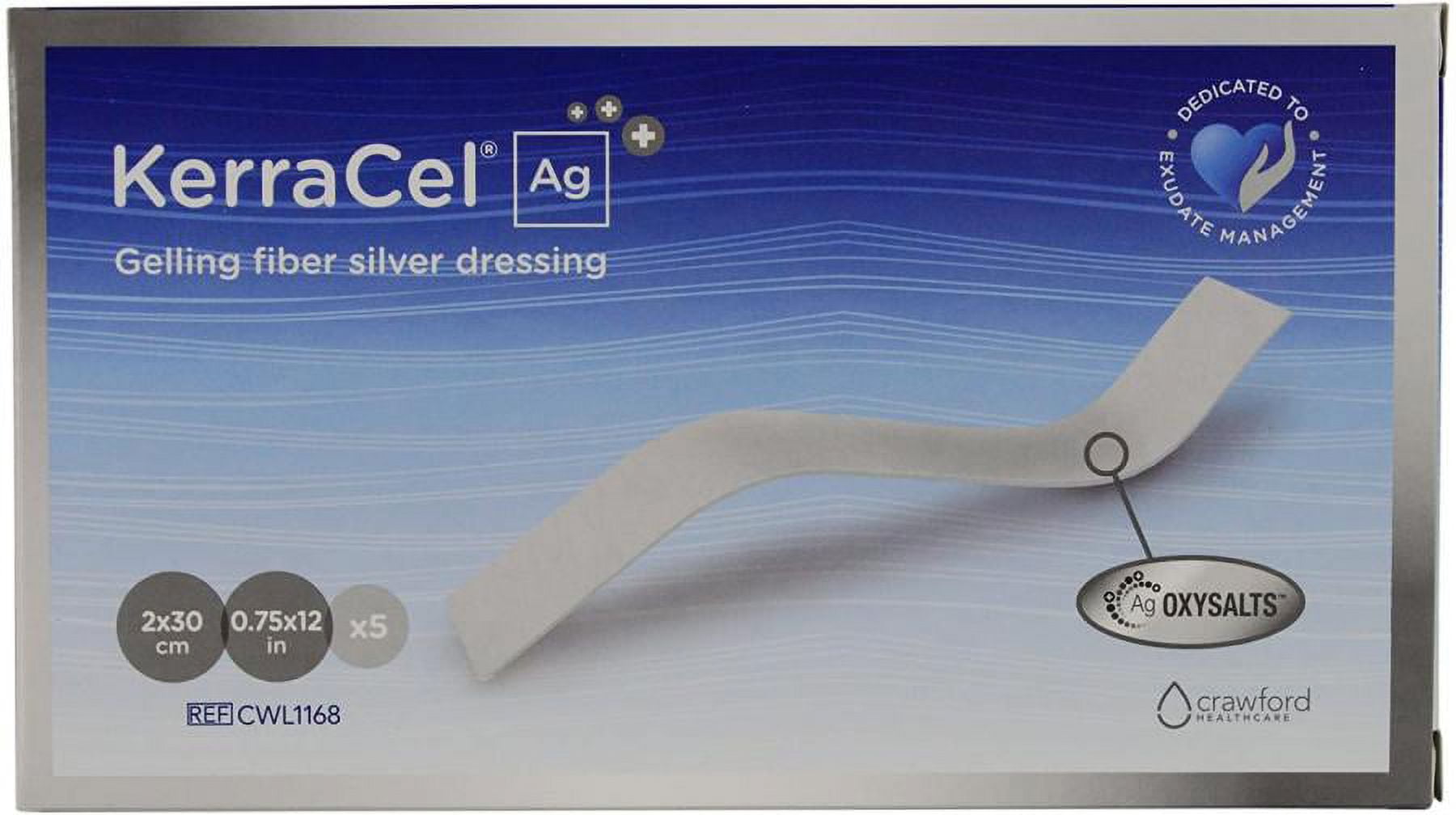 KerraCel Ag Gelling Fiber Silver Dressing, 3/4 Inch x 12 Inches, Ribbon ...