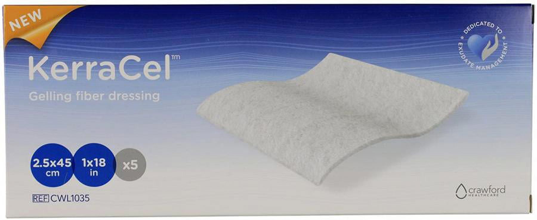 KerraCel Gelling Fiber Dressing, 1 Inch x 18 Inches, Ribbon, Sterile, 5 ...