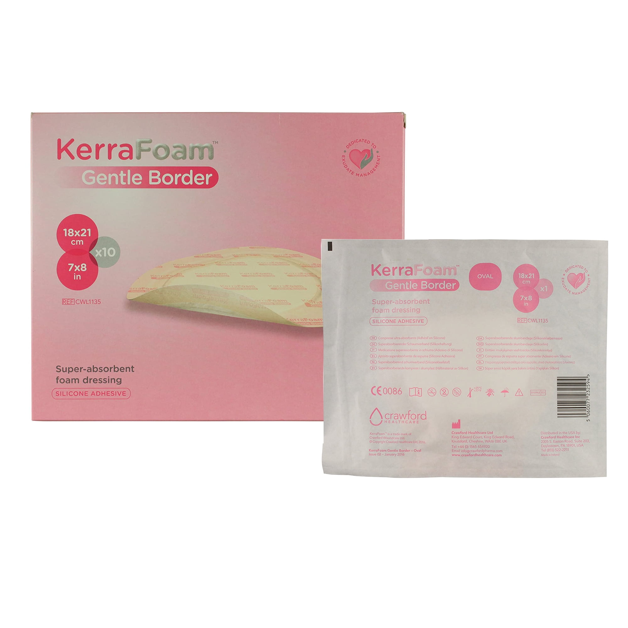 KerraFoam Gentle Border Foam Dressing 7 x 8" Oval Foam CWL1135 10 per ...