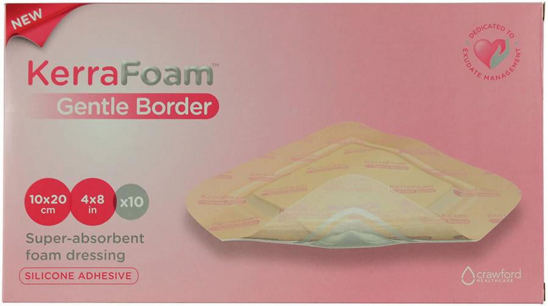 KerraFoam Gentle Border Silicone Foam Dressing, 4 Inches x 8 Inches ...