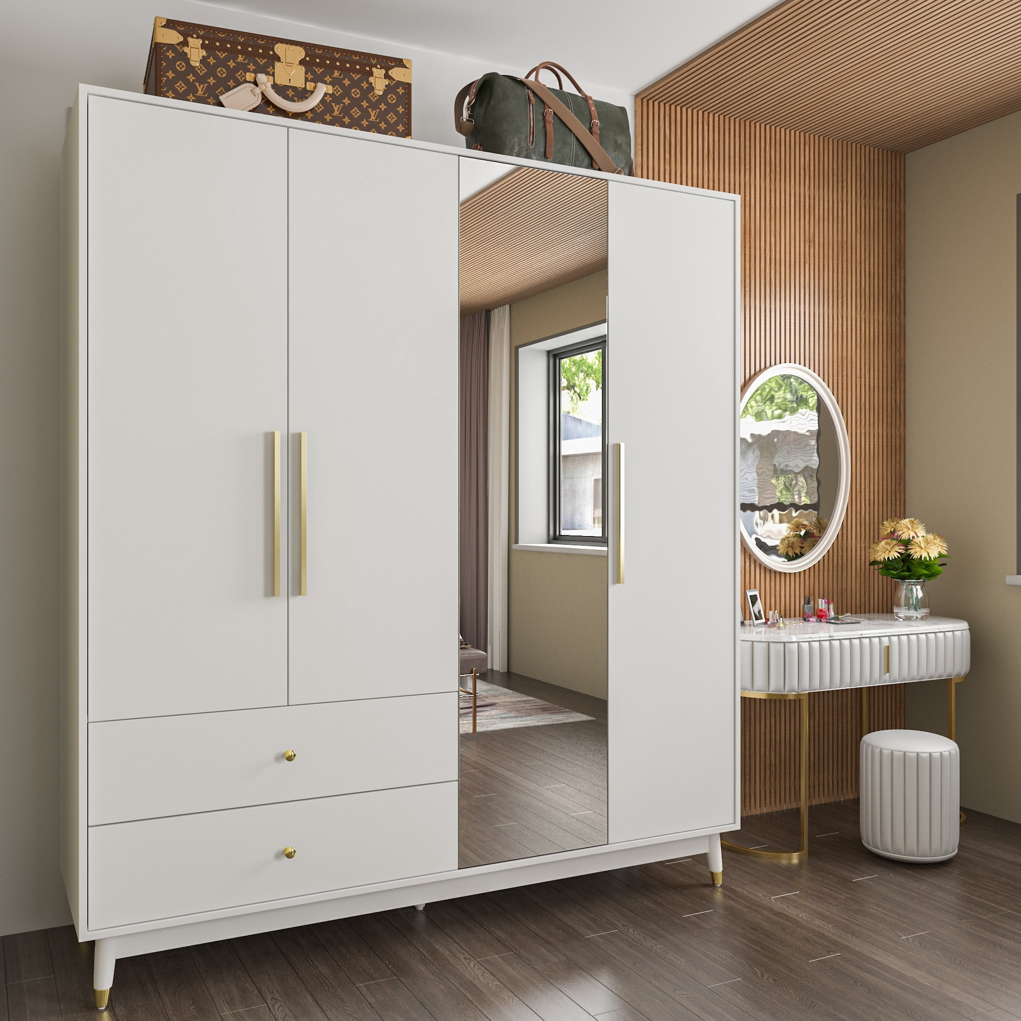 Kerrogee 63inch Wardrobe Large Storage Cabinets with Mirror Bedroom ...