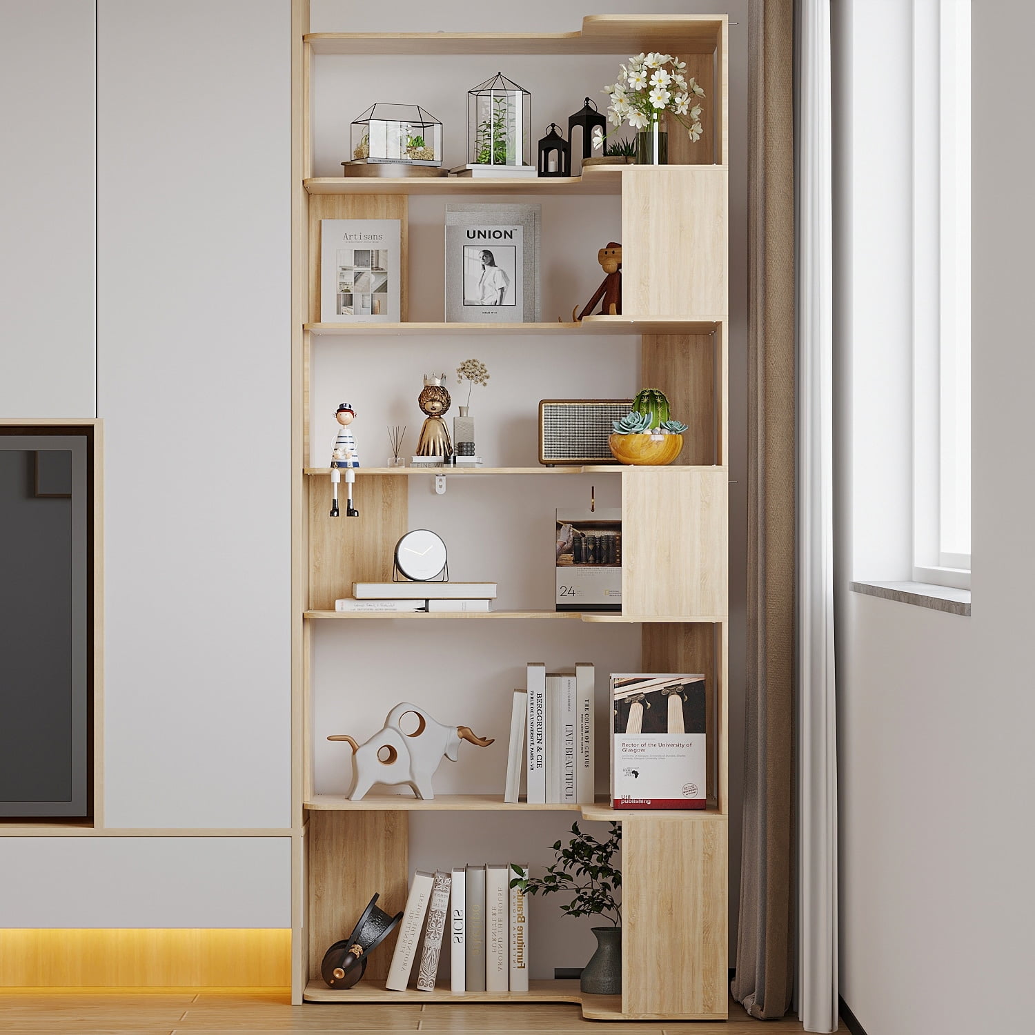 Kerrogee 81.9"H Bookshelf Unique Side Table and Bookcases Room Divider ...