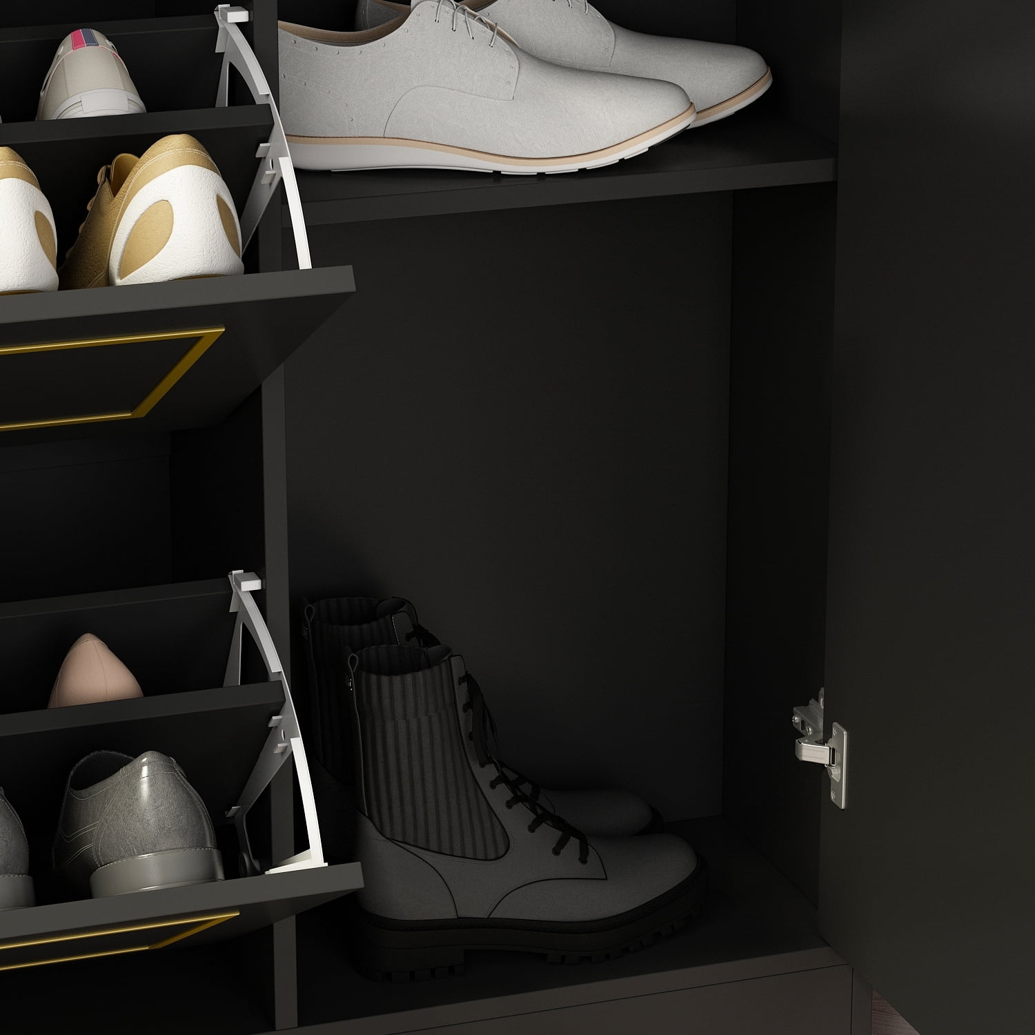 Kerrogee Black/White Gold 3-Drawer 1-Door Shoe Cabinet for Boot Chest ...