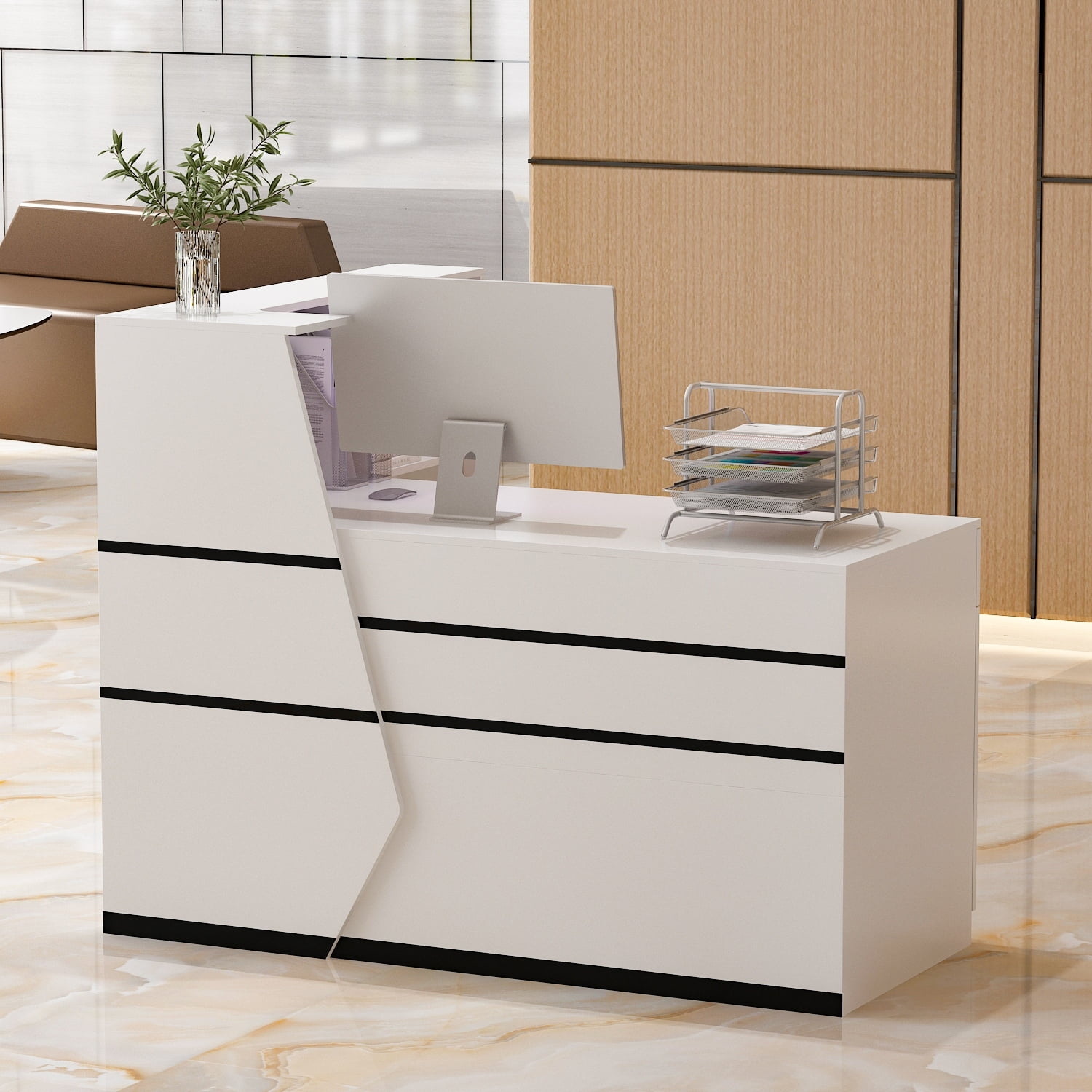 Kerrogee L-Shape Laminate Reception Desk Computer Desk - Walmart ...