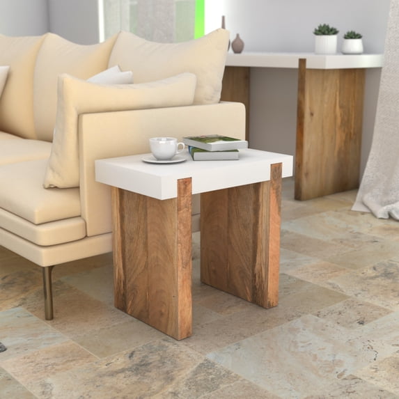 Kerry 20 Inch Rectangular End Side Table Mango Wood Sled Base Glossy ...