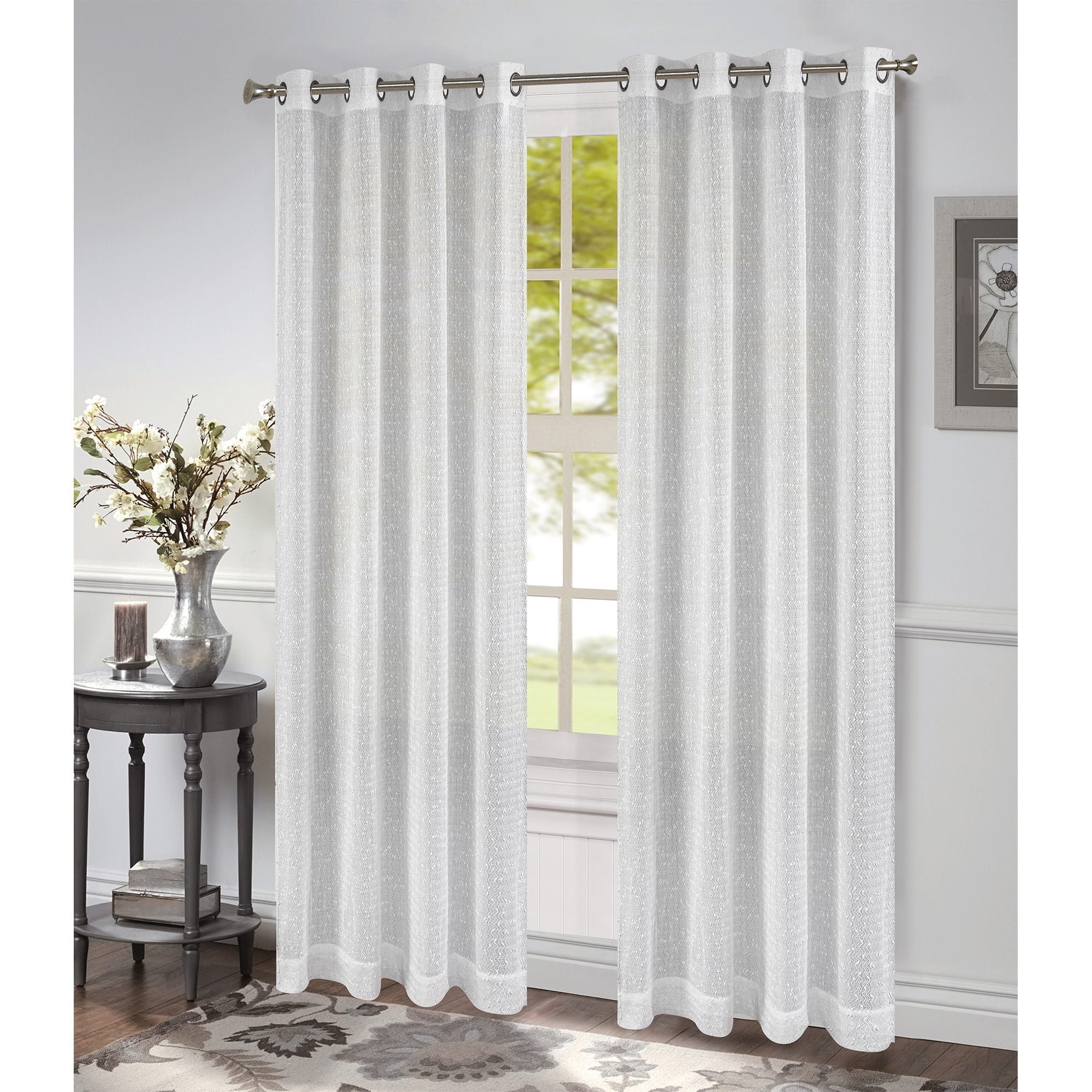 Kerry Jacquard Sheer Grommet Window Panel, White, 54x84 Inches ...