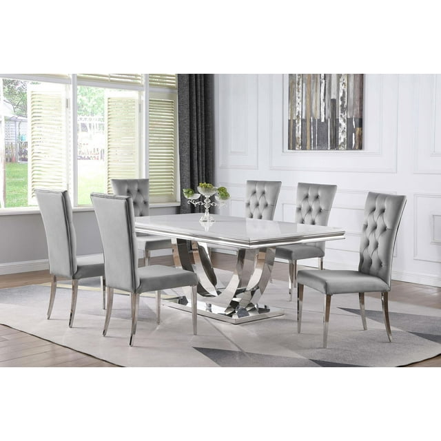 Kerwin 7-piece Dining Room Set Grey and Chrome - Walmart.com
