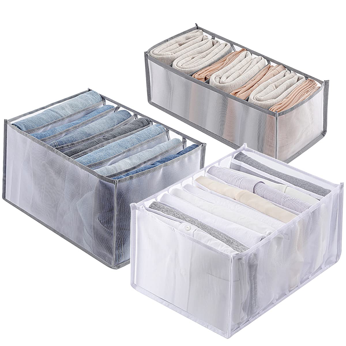 KesaPlan 3Pcs Wardrobe Clothes Organizer, 7/7/9 Grids Visible Foldable ...