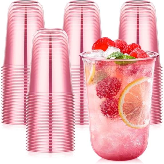 KesaPlan 50 Pcs Pink Plastic Cups, 16oz Disposable Stemless Wine ...