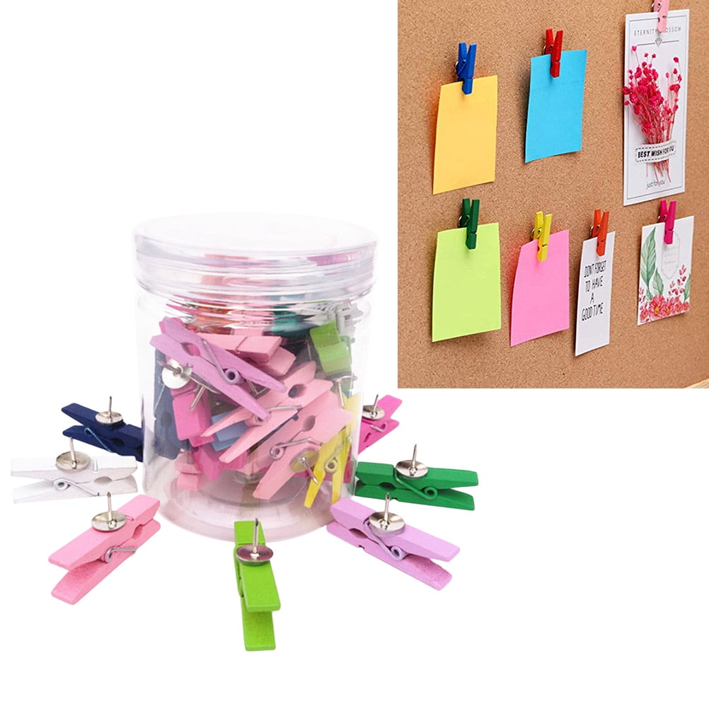 Kesenlong Thumbtack 50pcs Wooden Clips with Push Clothespins Decorative ...