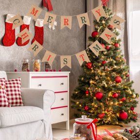 Christmas Decorative Banner Glitter Gingerbread Men and Red Hearts ...