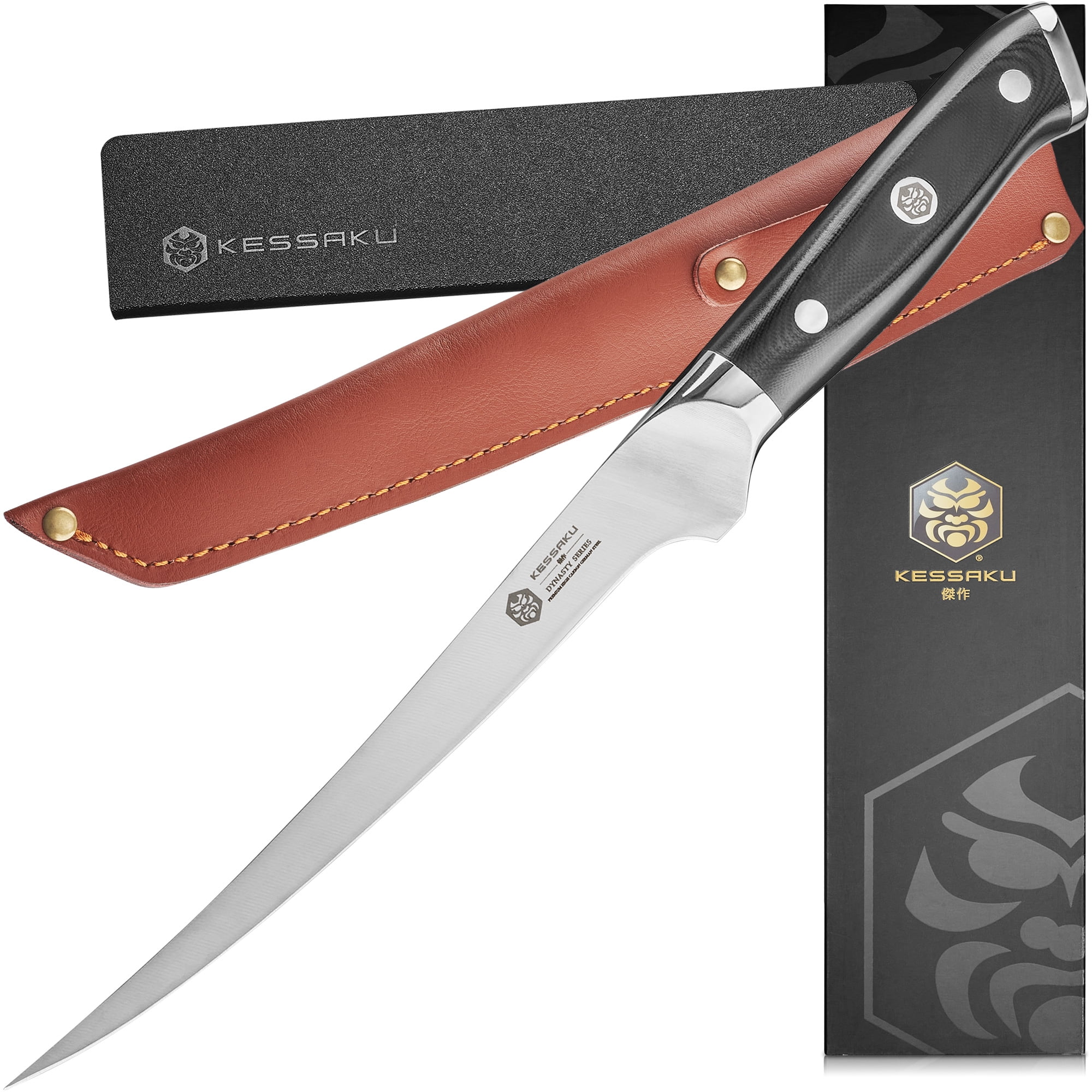 Kessaku Fillet Knife and Leather Sheath with Belt Loop - 7 inch ...