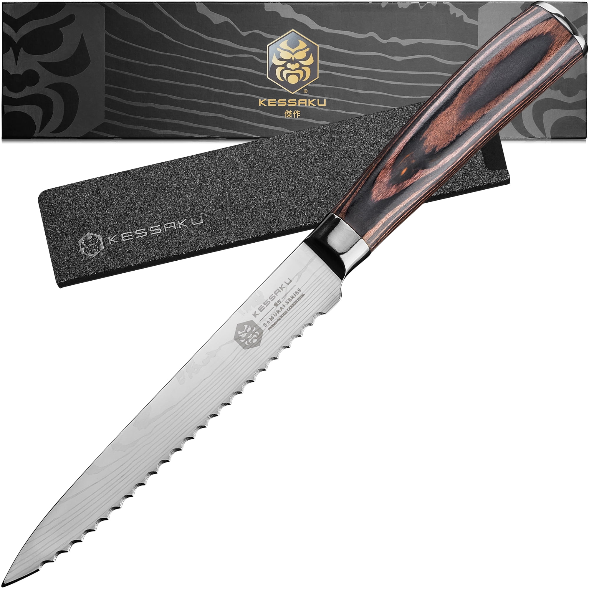 Kessaku Serrated Utility Knife - 5.5 inch - Samurai Series - Razor ...