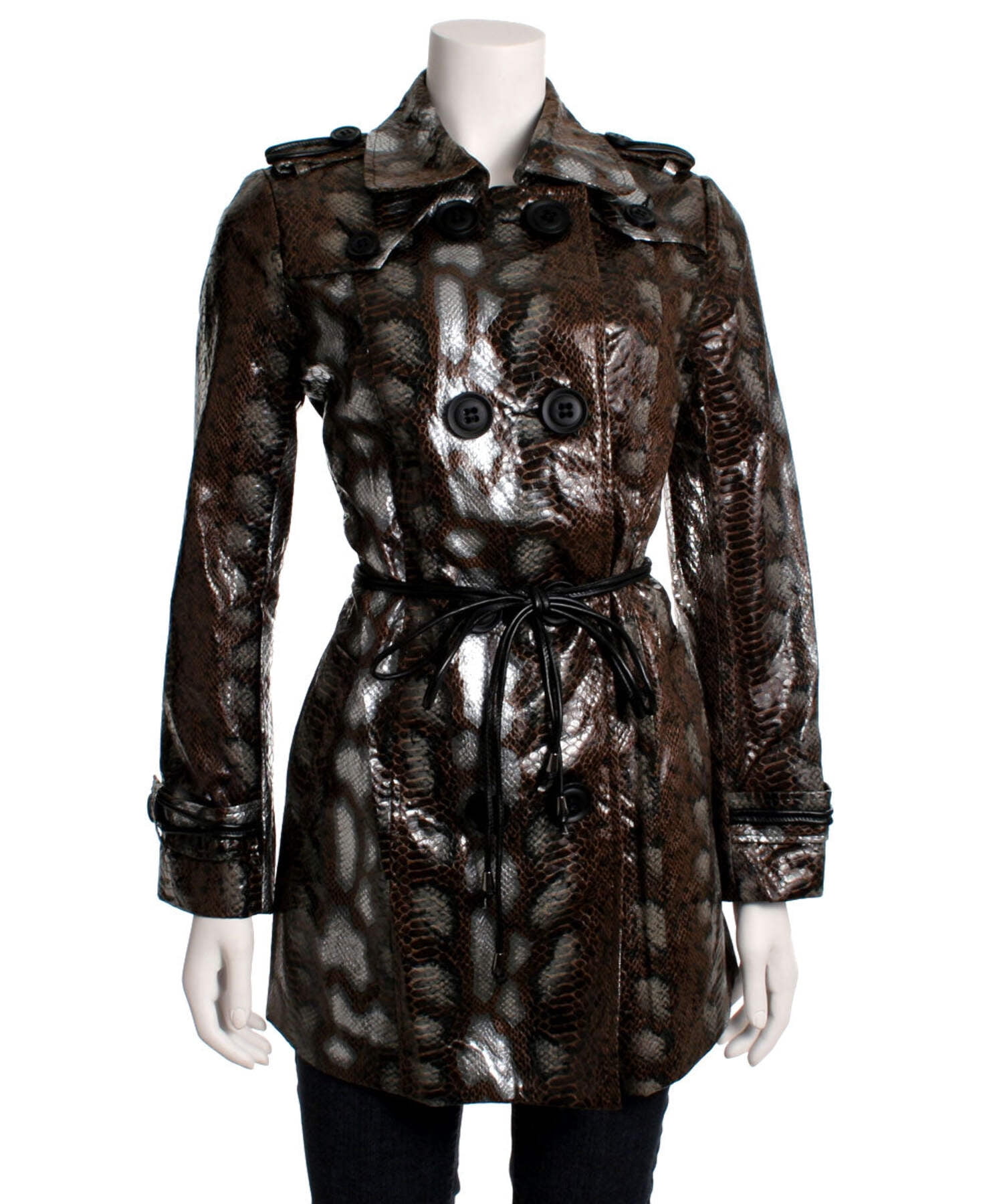 Kessley Double Breasted Snake Print Trench Coat - Walmart.com