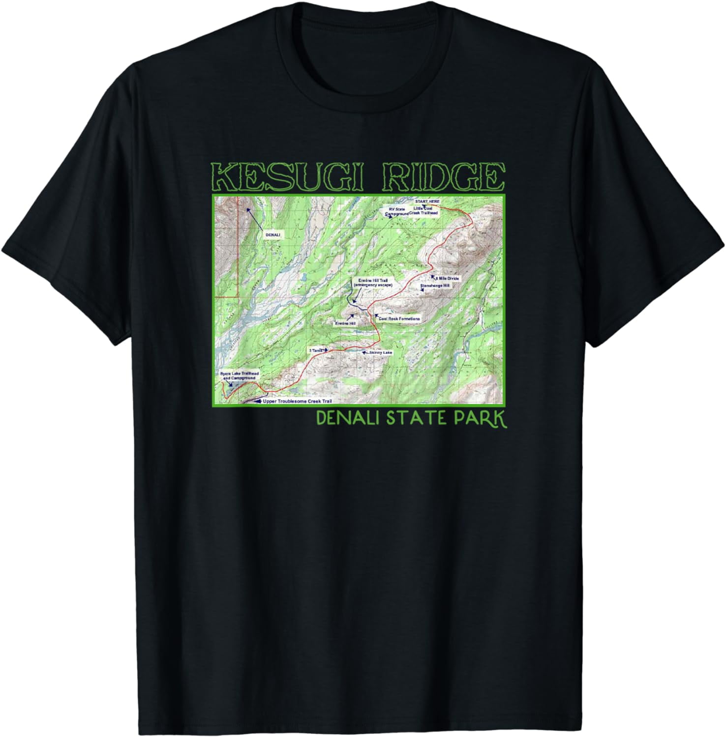 Kesugi Ridge Hiking Map Denali State Park Alaska Souvenir Cotton T ...