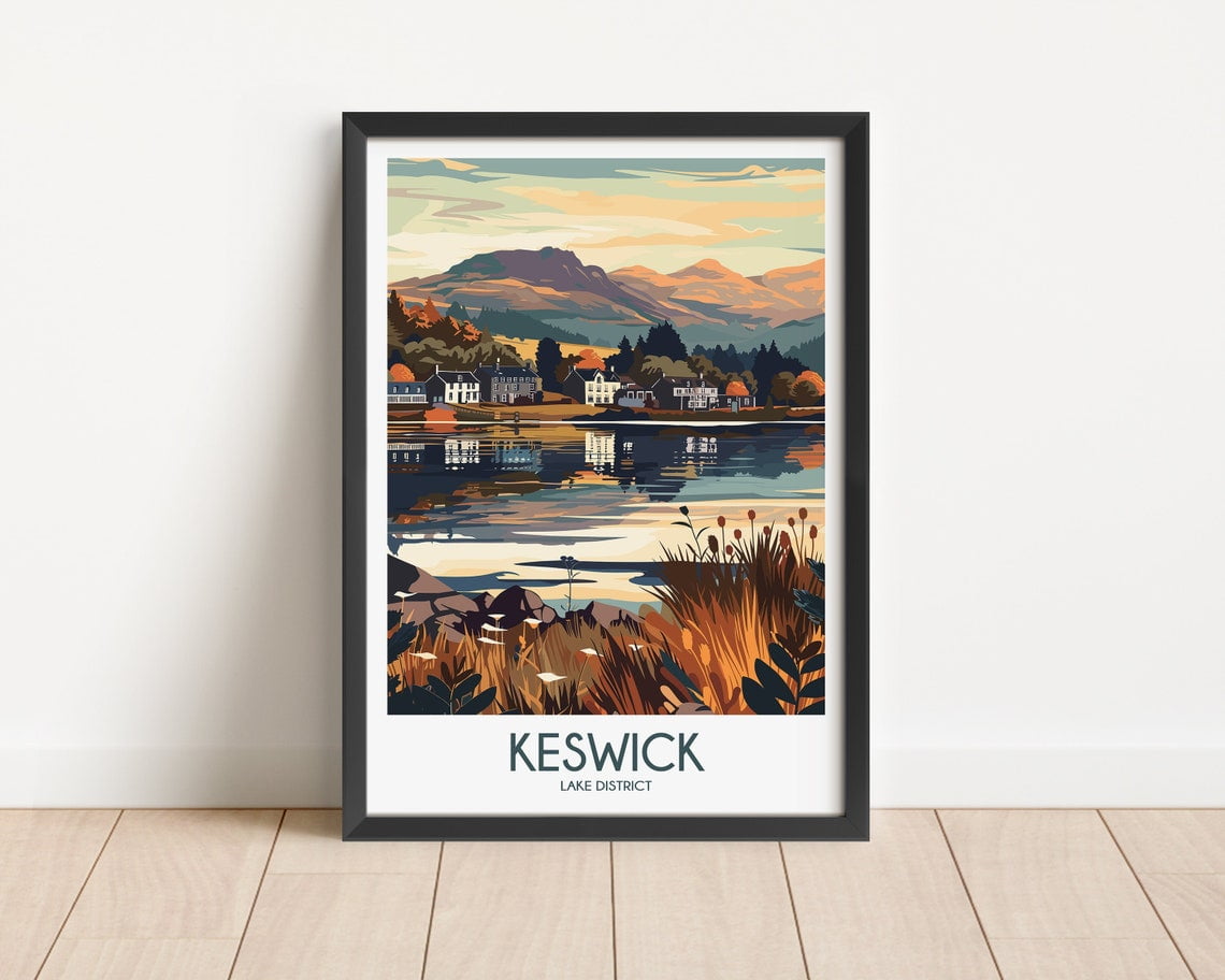 Keswick Poster Lake District Scenic Art Print, Stretched Canvas Size ...