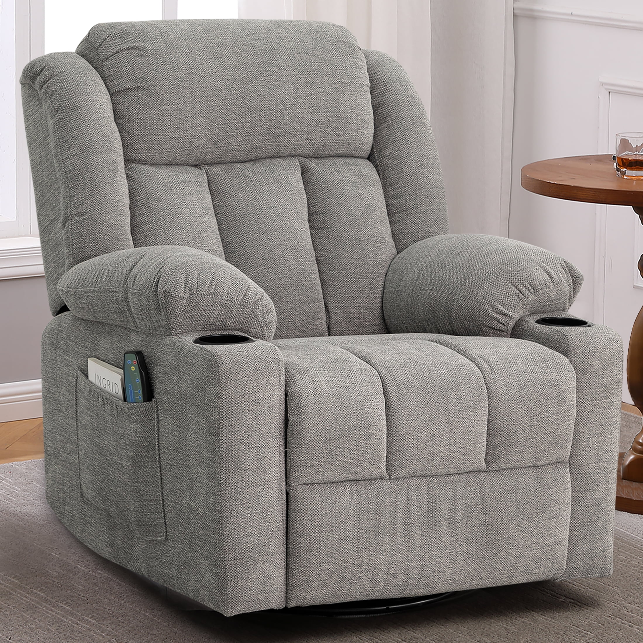 Ketaiyou Adult Fabric Solid Print Recliner Chair with Massage and Heat ...