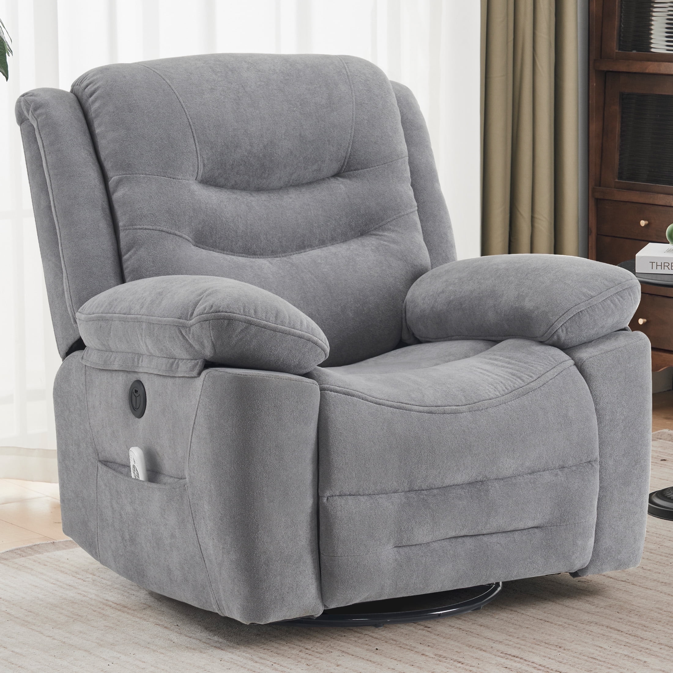 Ketaiyou Large Power Swivel Rocker Recliner with Massage and Heat, USB ...